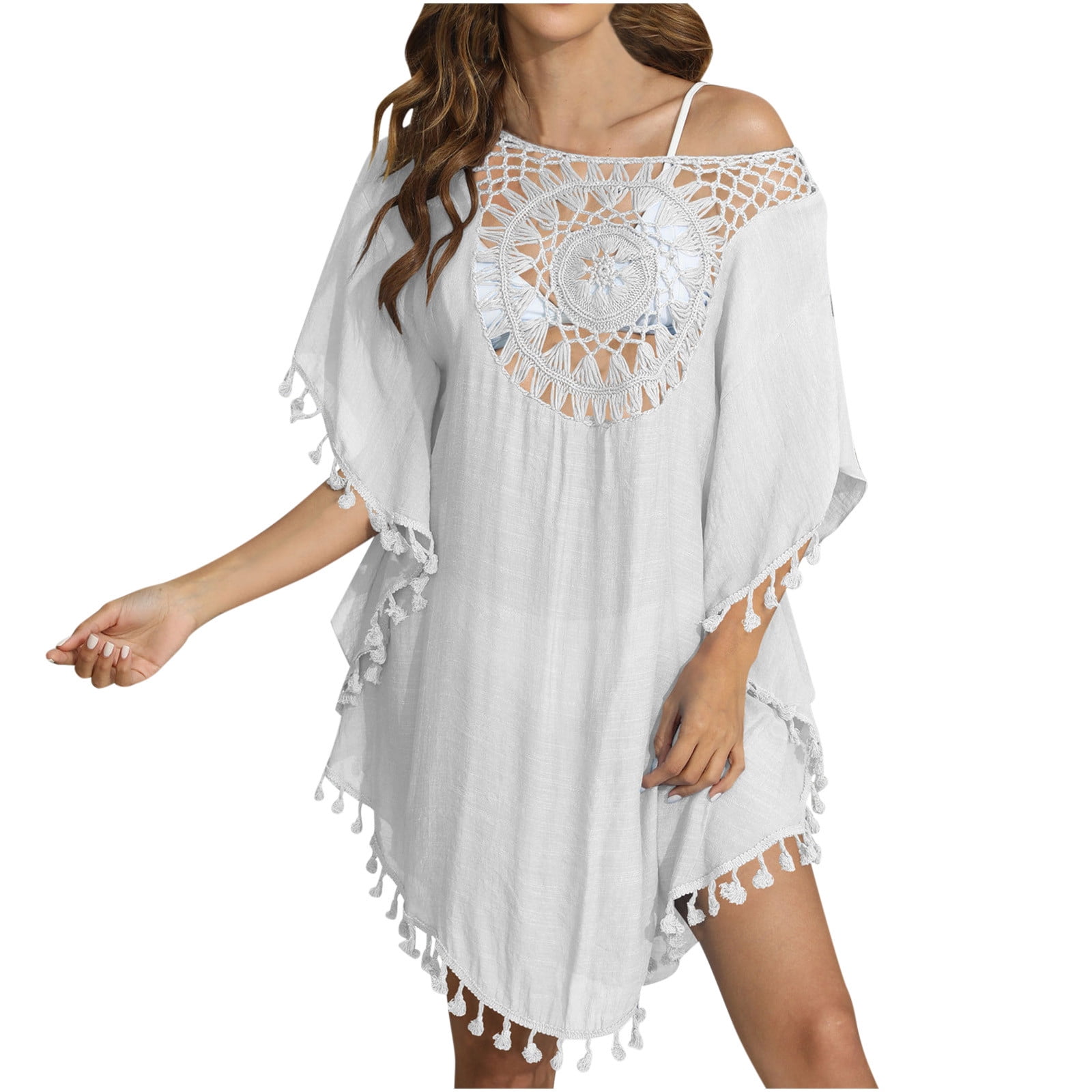ameIAEA Swimsuit Cover Ups for Women Hollow Out Short Sleeve Dress ...