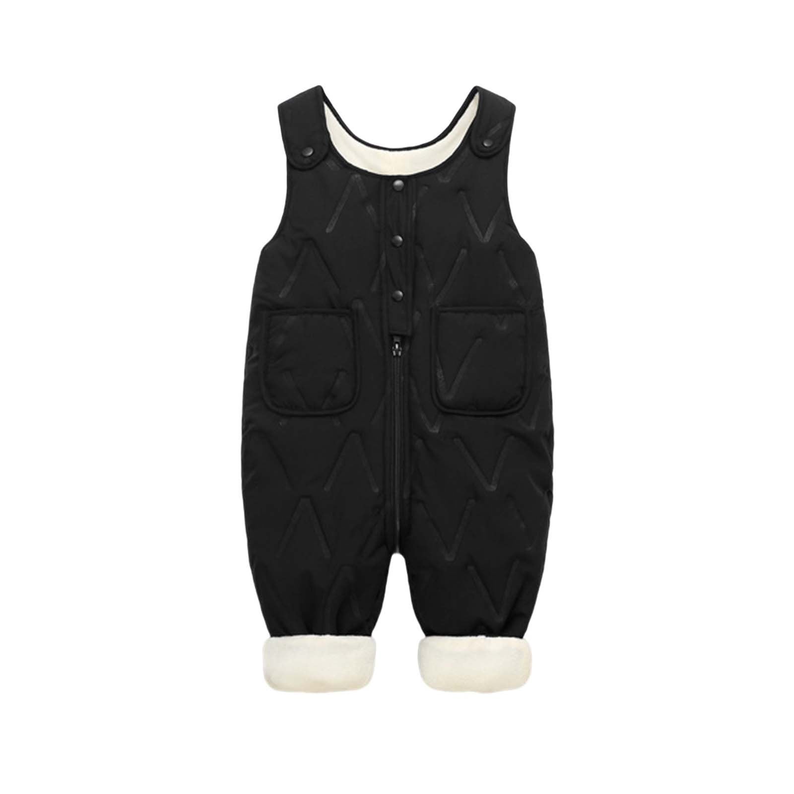 ameIAEA Toddler Baby Boys Girls Fleece Lined Overalls Infant Sleeveless Zip Up Romper Button ...