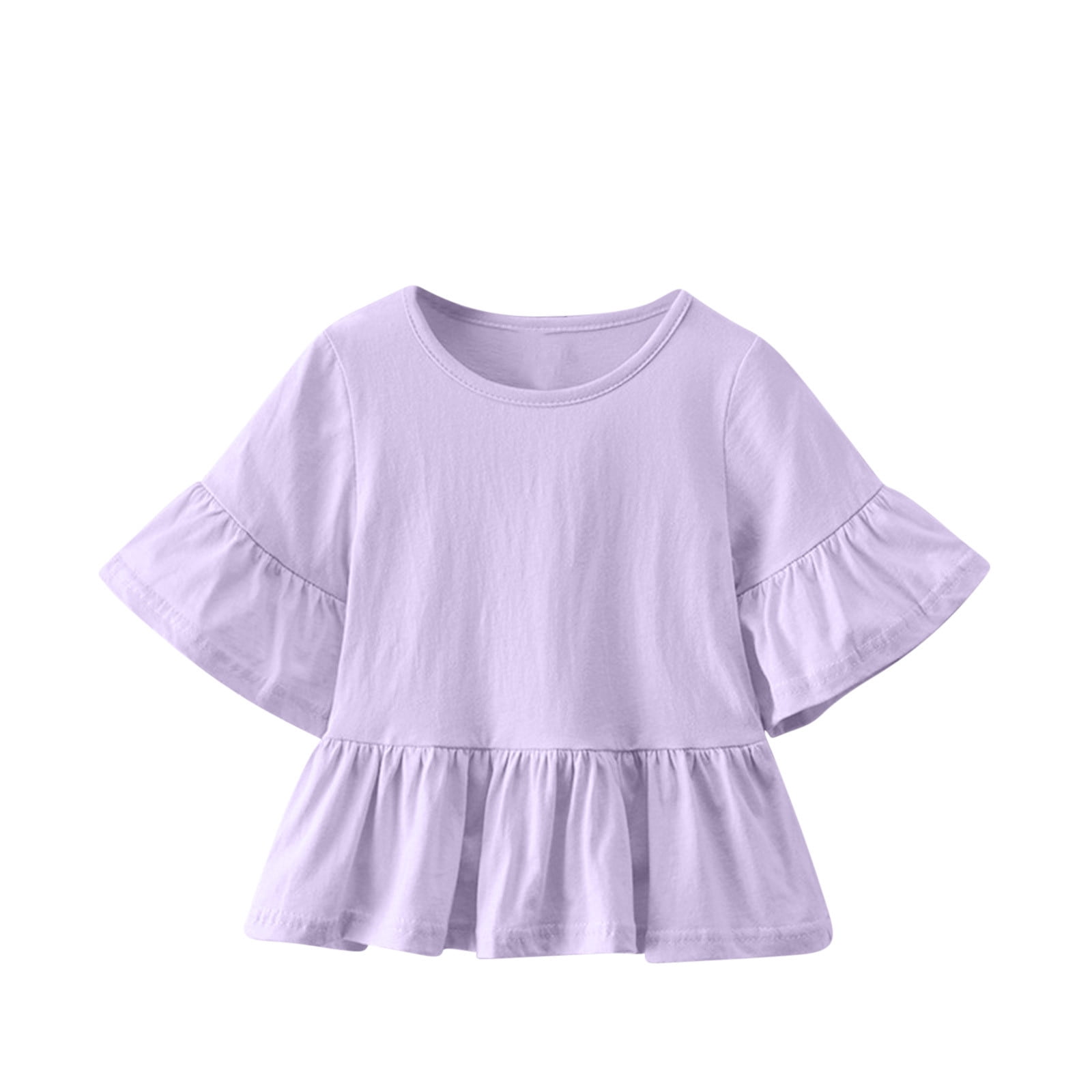 ameIAEA Toddler Baby Girls Ruffle Shirts Kids Crewneck Solid Color ...