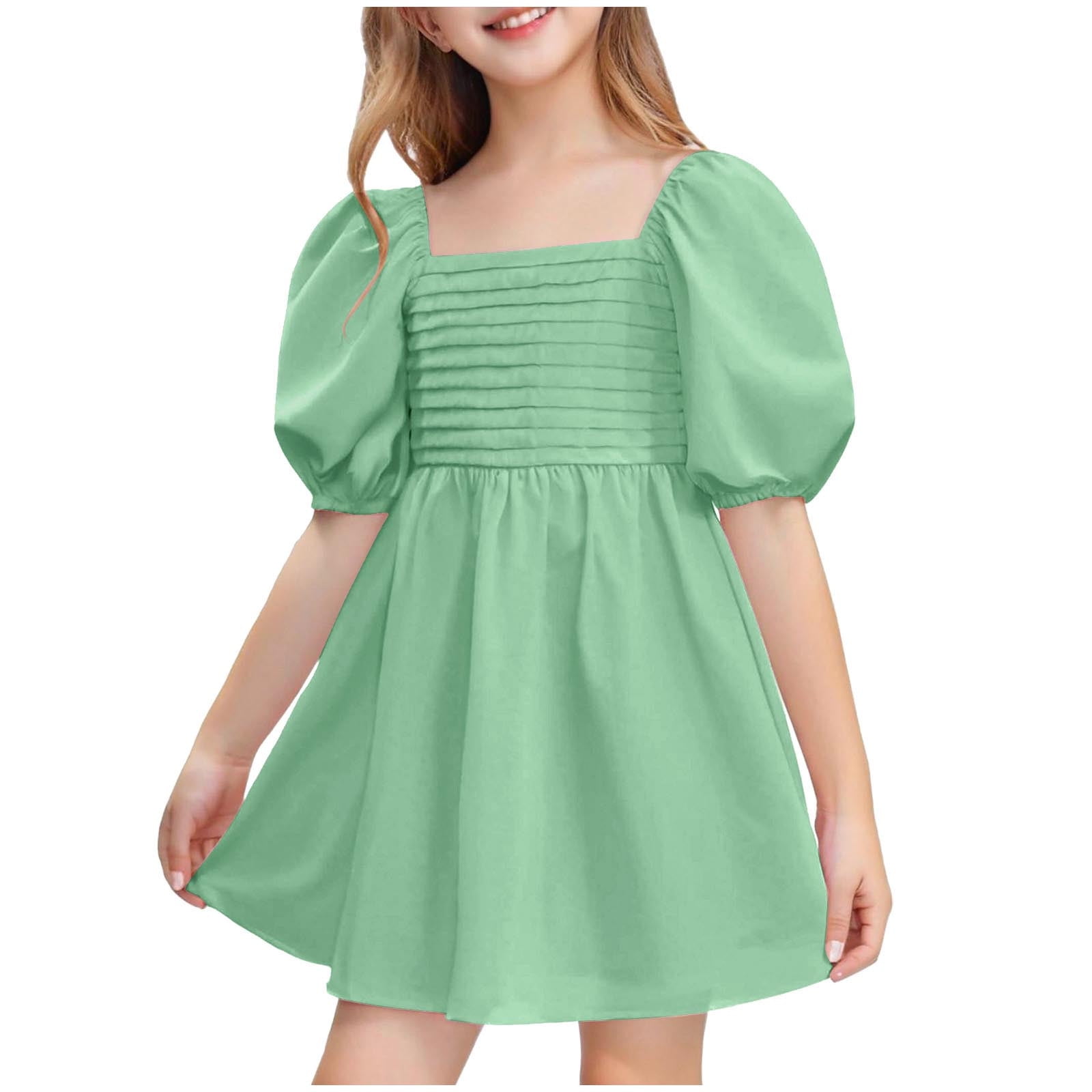 ameIAEA Toddler Girls Summer Dress Kids Square Neck Puff Sleeve Smocked ...