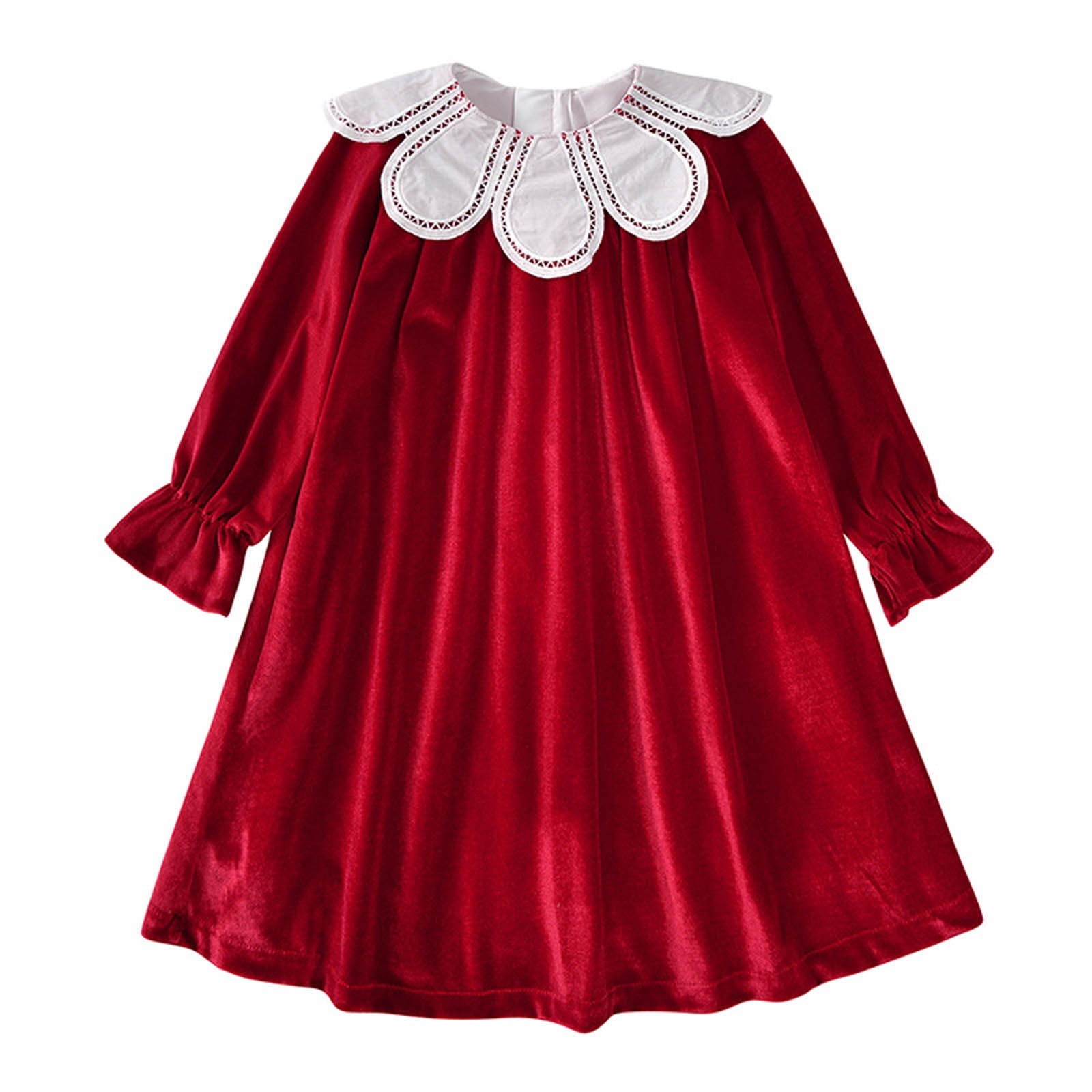 ameIAEA Toddler Girls Velvet Dress Kids Long Sleeve Collar Ruffle ...