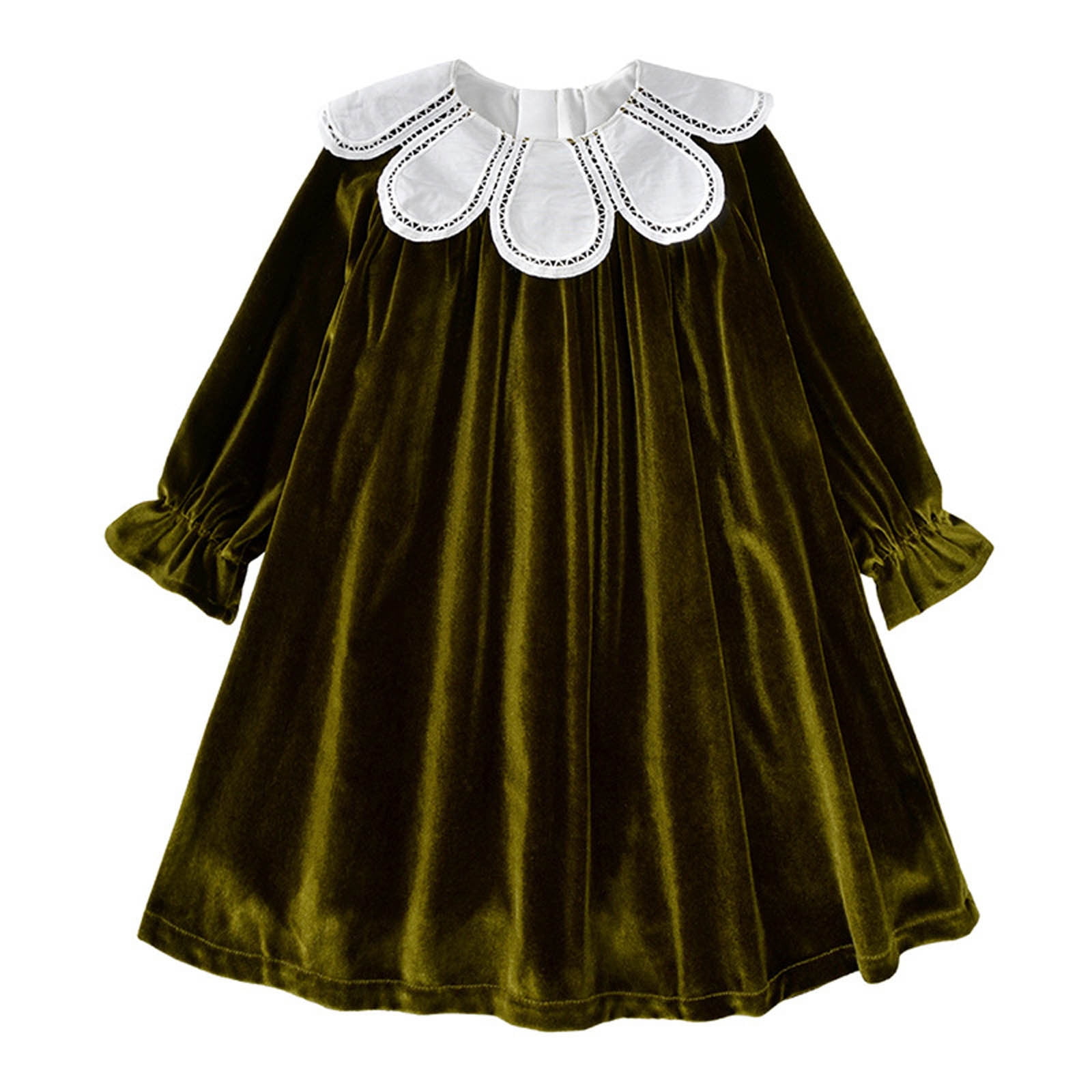 ameIAEA Toddler Girls Velvet Dress Kids Long Sleeve Collar Ruffle ...