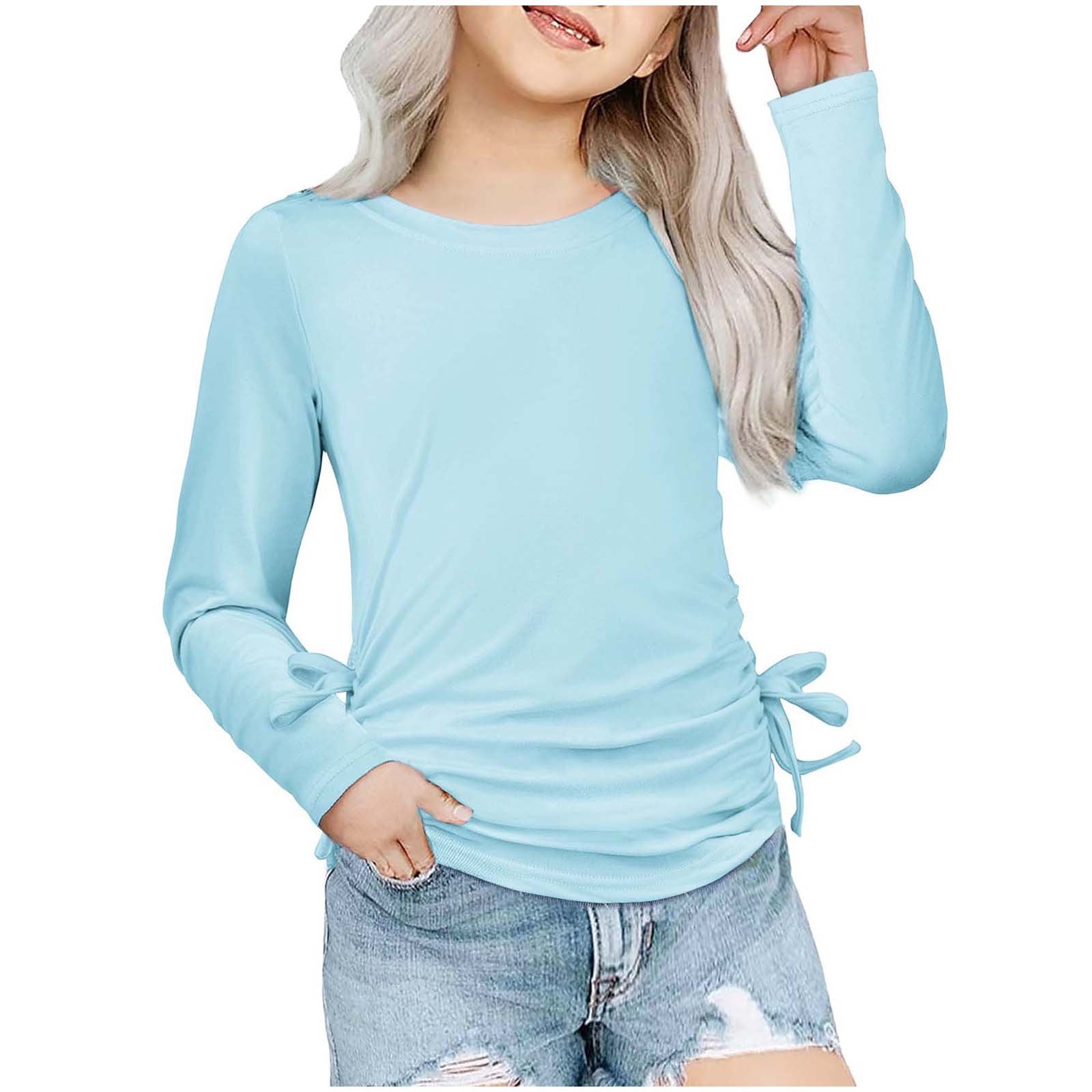 Ameiaea Toddler Kids Girls Ruched Blouses Long Sleeve Crewneck Shirts