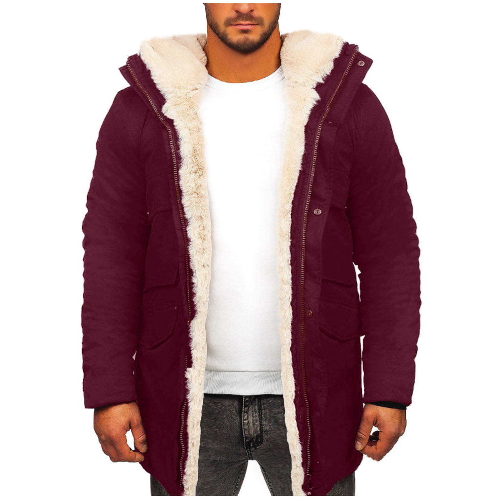 ameIAEA Winter Coat for Men Fleece Lined Hooded Jacket Long Sleeve Warm ...