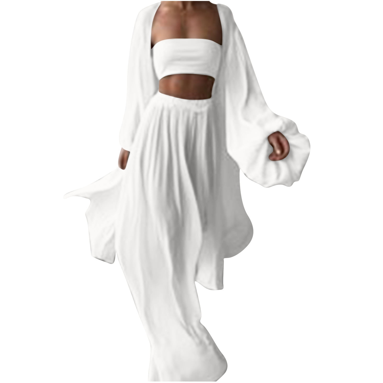 ameIAEA Women 3 Piece Outfits Open Front Long Cardigan Crop Tube Tops ...