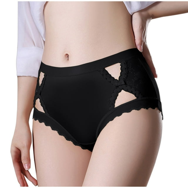 Ameiaea Women Lace Satin Silk Panties Hollow Out Stretchy Underwear Mid