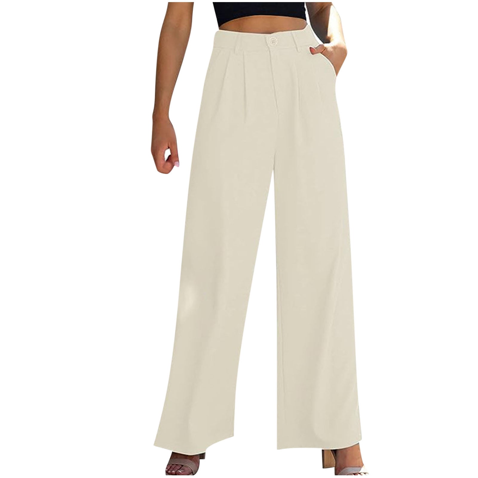 ameIAEA Women's High Waisted Dress Pants Pleated Wide Leg Office ...
