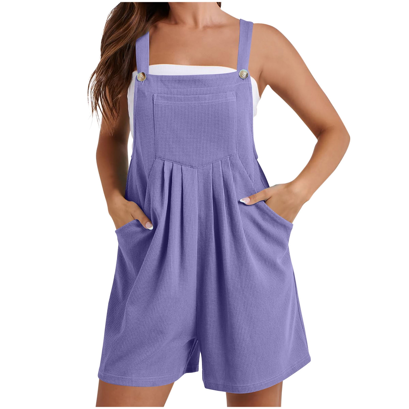 ameIAEA Women's Overalls Pleated Wide Leg Short Rompers Summer ...