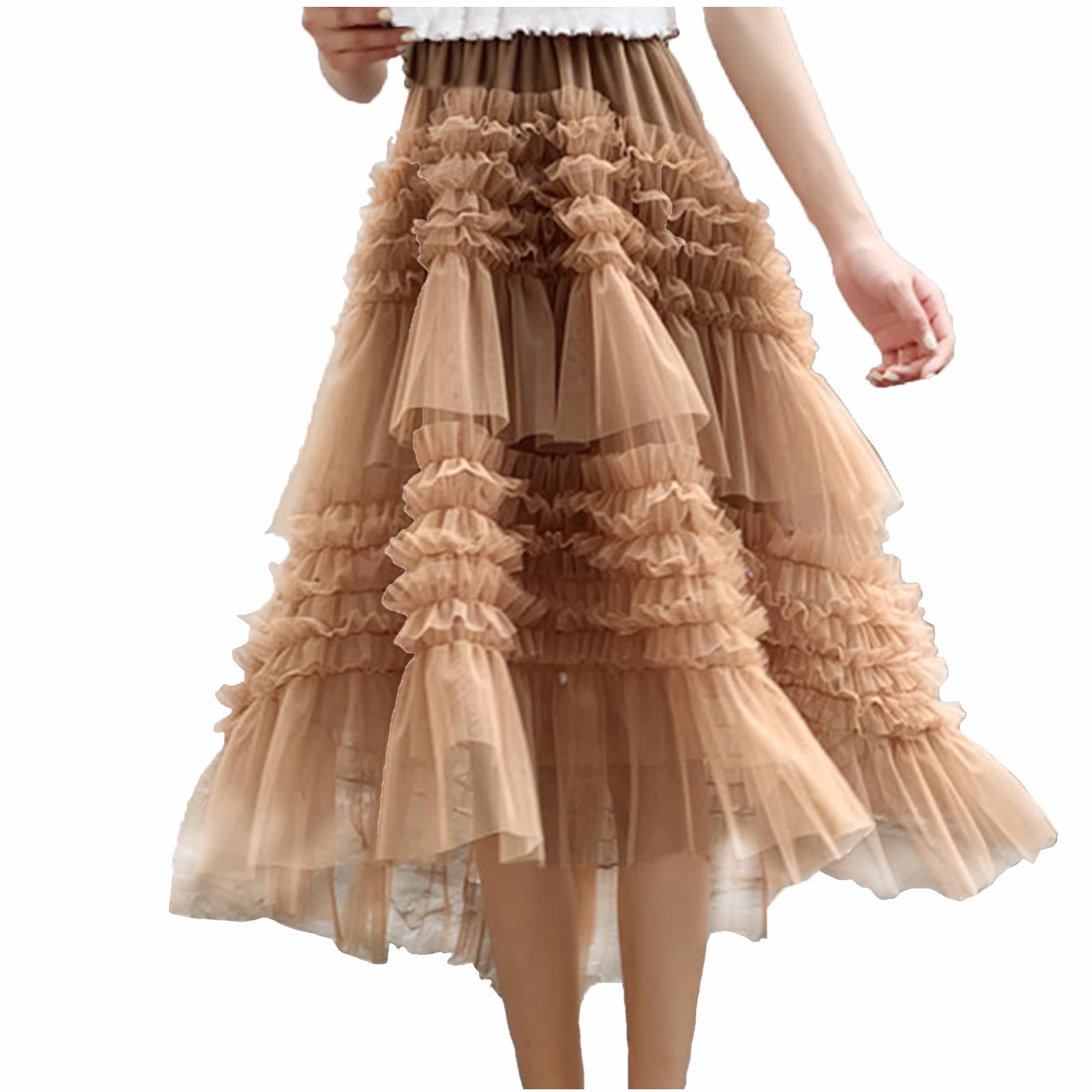 ameIAEA Women's Sheer Tulle Skirts High Waist Mesh Tiered Layered Irregular Prom Party Midi ...