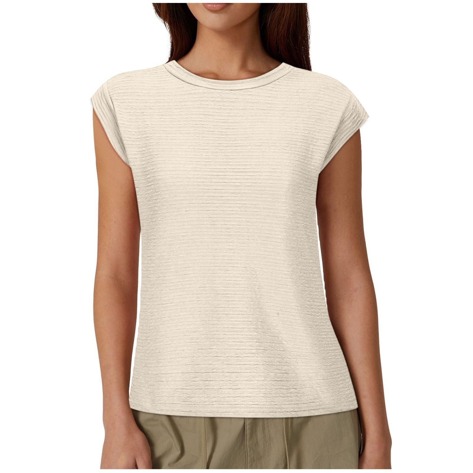 ameIAEA Women's Summer Cap Sleeve Shirts Solid Color Basic Work Blouses ...