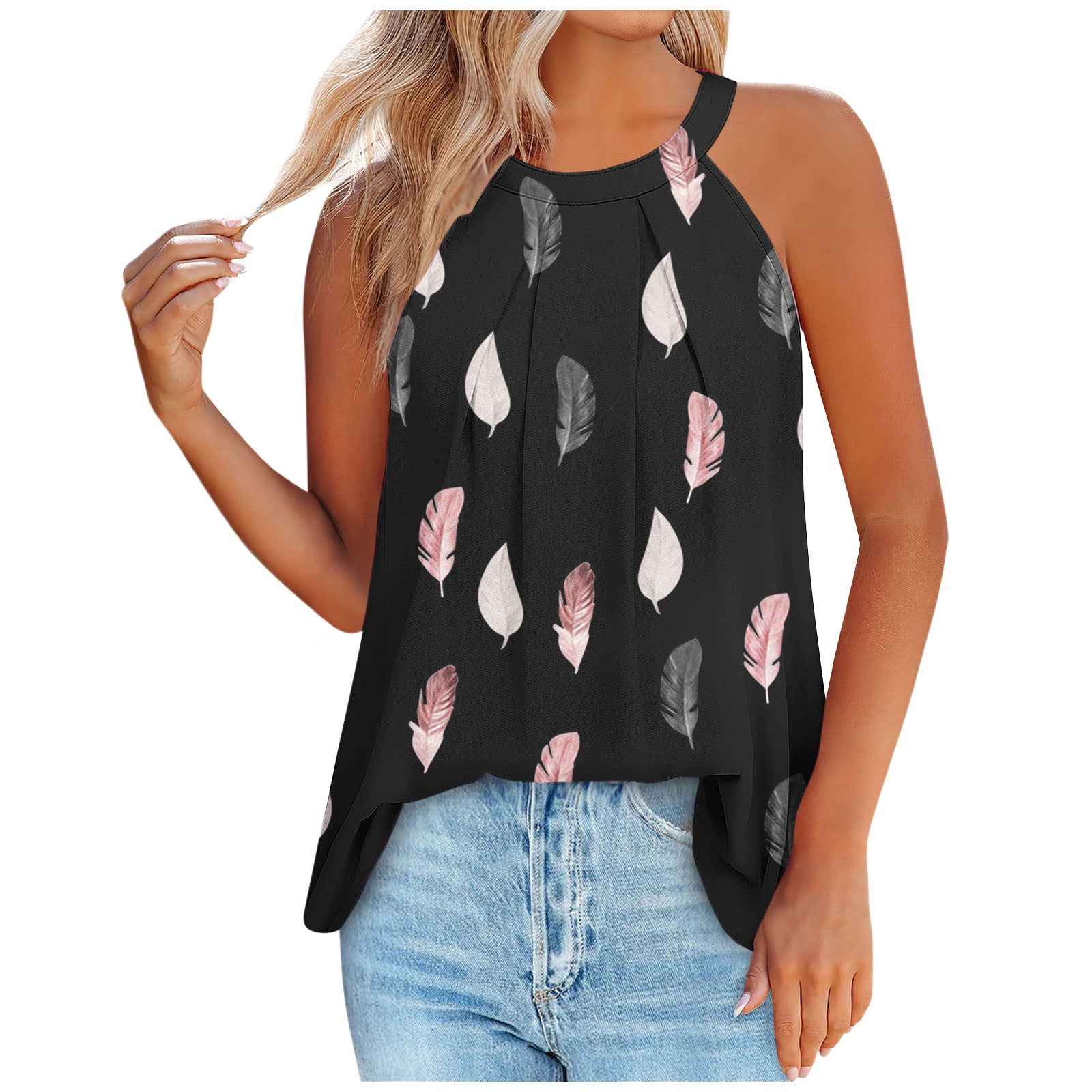 ameIAEA Women's Summer Sleeveless Crew Neck Tank Tops Printed Casual ...