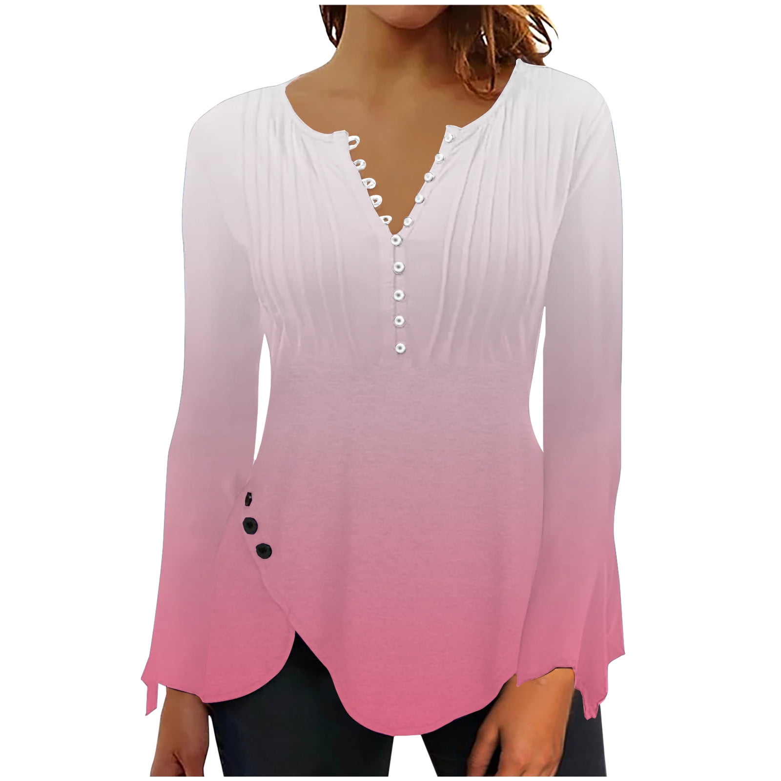 ameIAEA Womens Button Down Tunics Ruffle Bell Long Sleeve Blouses ...