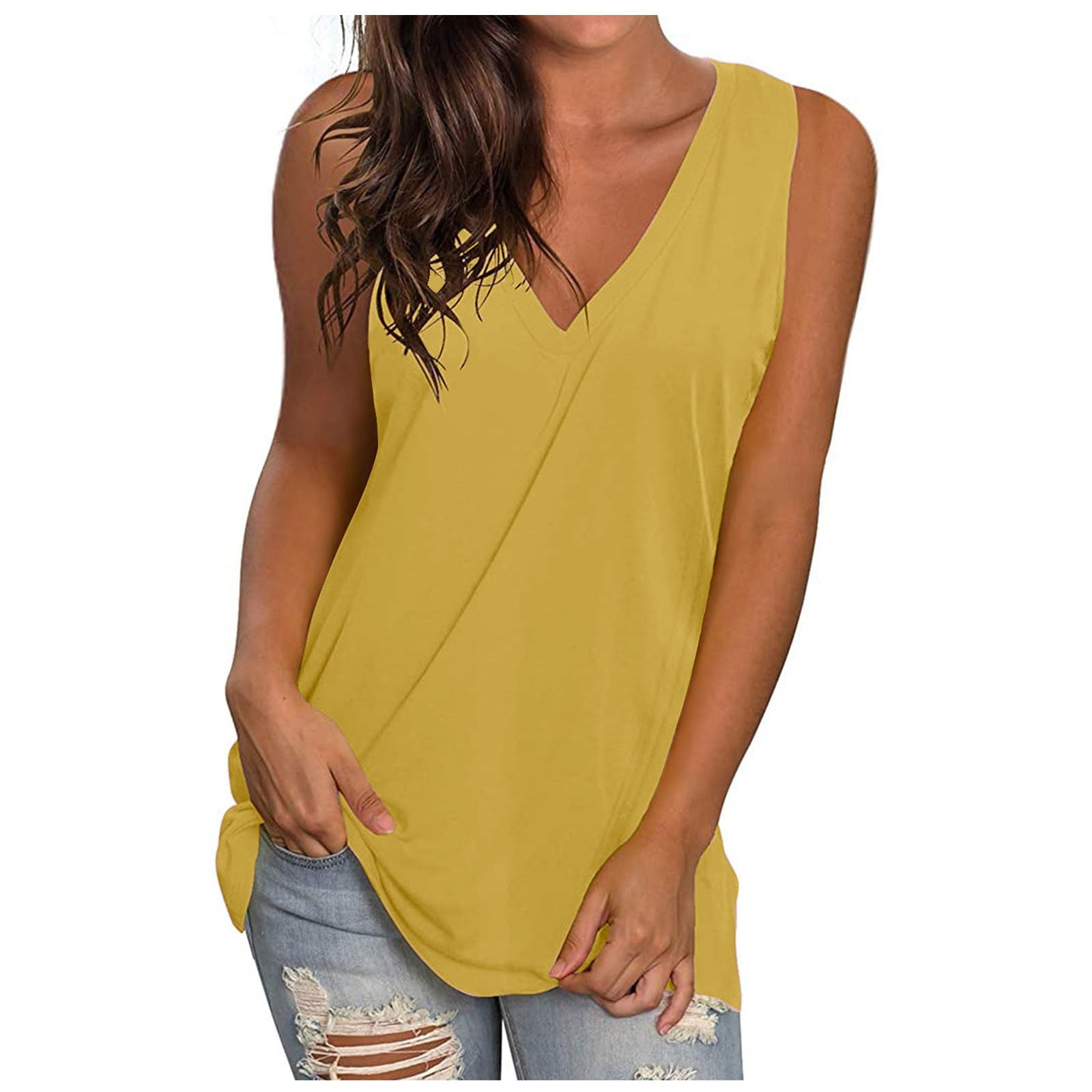 ameIAEA Womens Summer Basic Tank Tops Sleeveless V Neck Loose Shirts ...