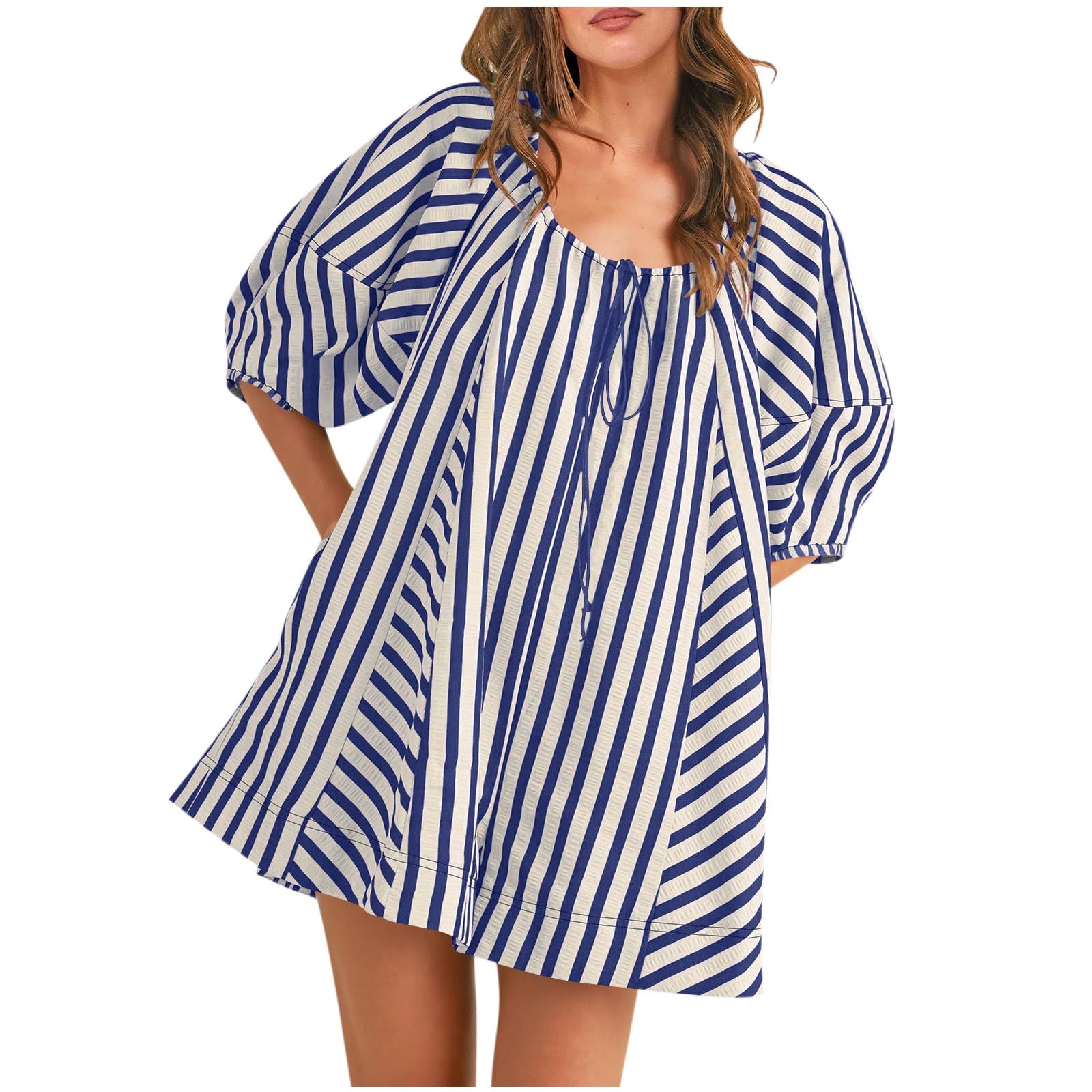 ameIAEA Womens Summer Rompers Striped Short Sleeve Drawstring Beach ...