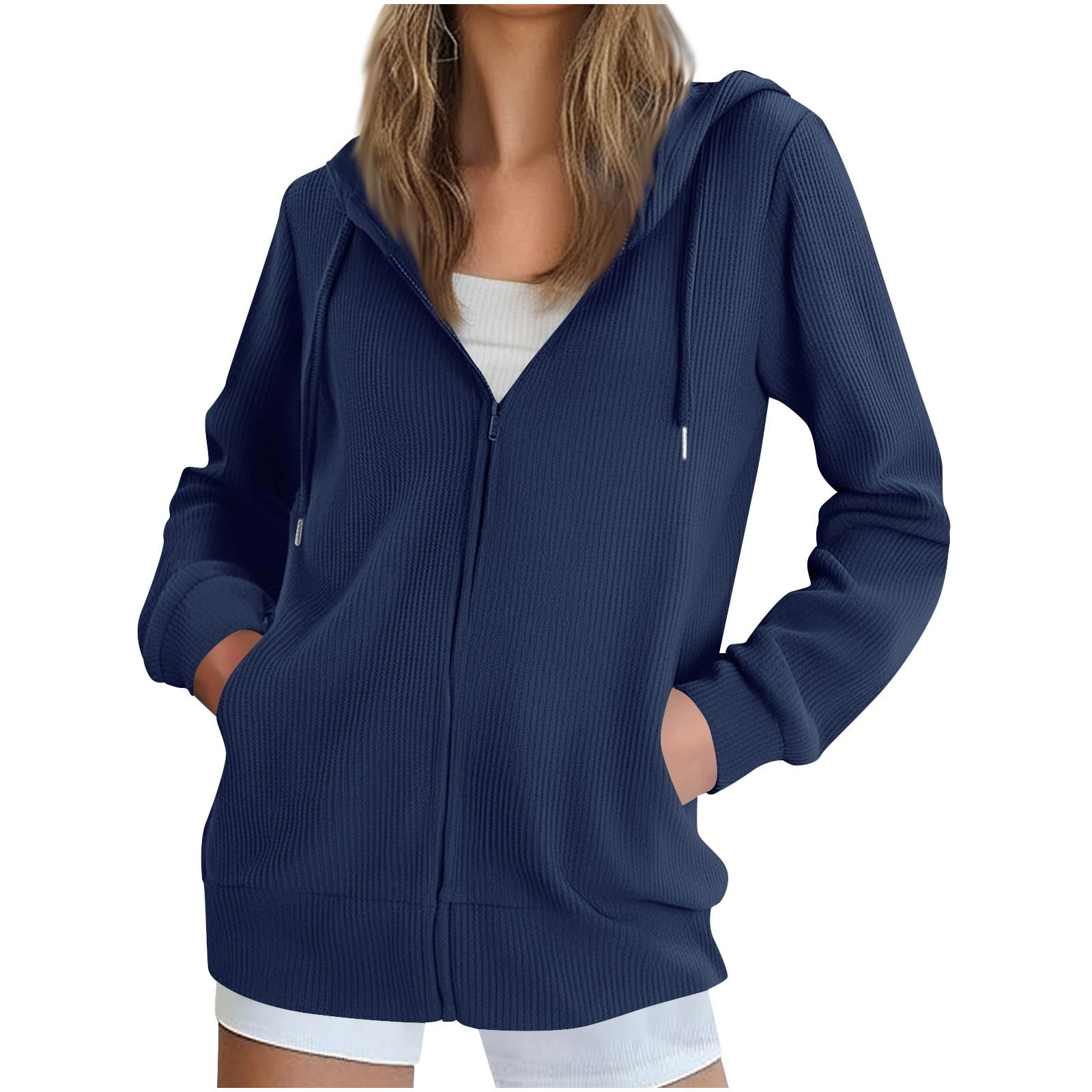 ameIAEA Zip Up Hoodie Women Casual Drawstring Hooded Sweatshirts Long ...