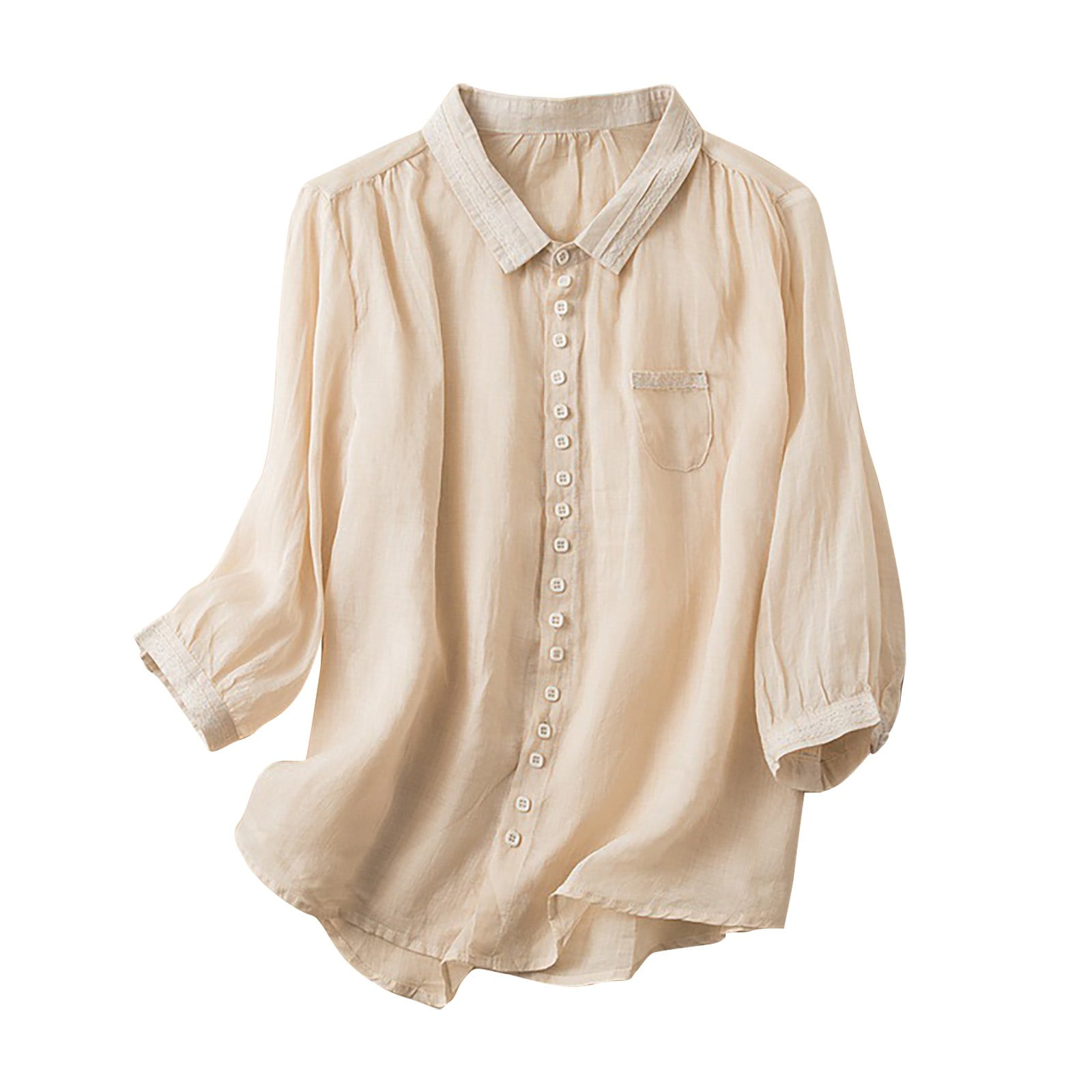 ameIAEA Long Sleeve Blouses for Women Cotton Linen Loose Tops Solid ...