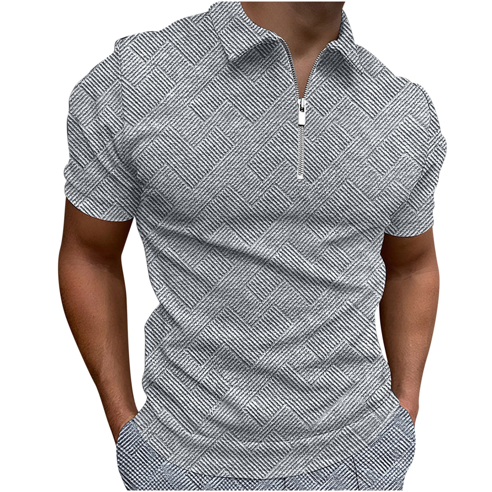 ameIAEA Men's Short Sleeve Zipper Shirt Short Sleeve Golf Collared ...