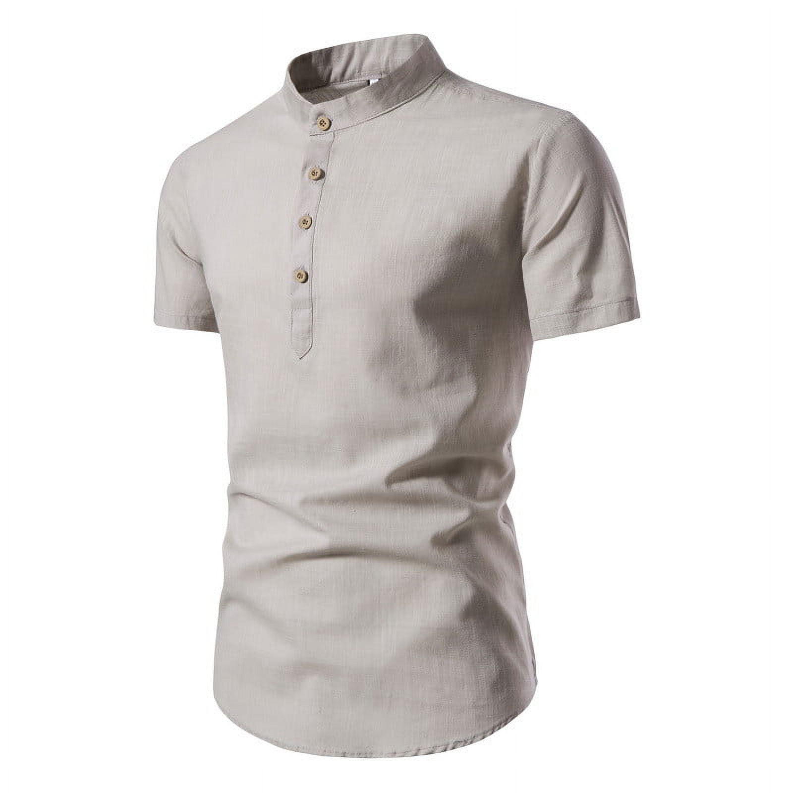 ameIAEA Mens Short Sleeve Summer Tops Cotton Linen Work Shirts Button ...