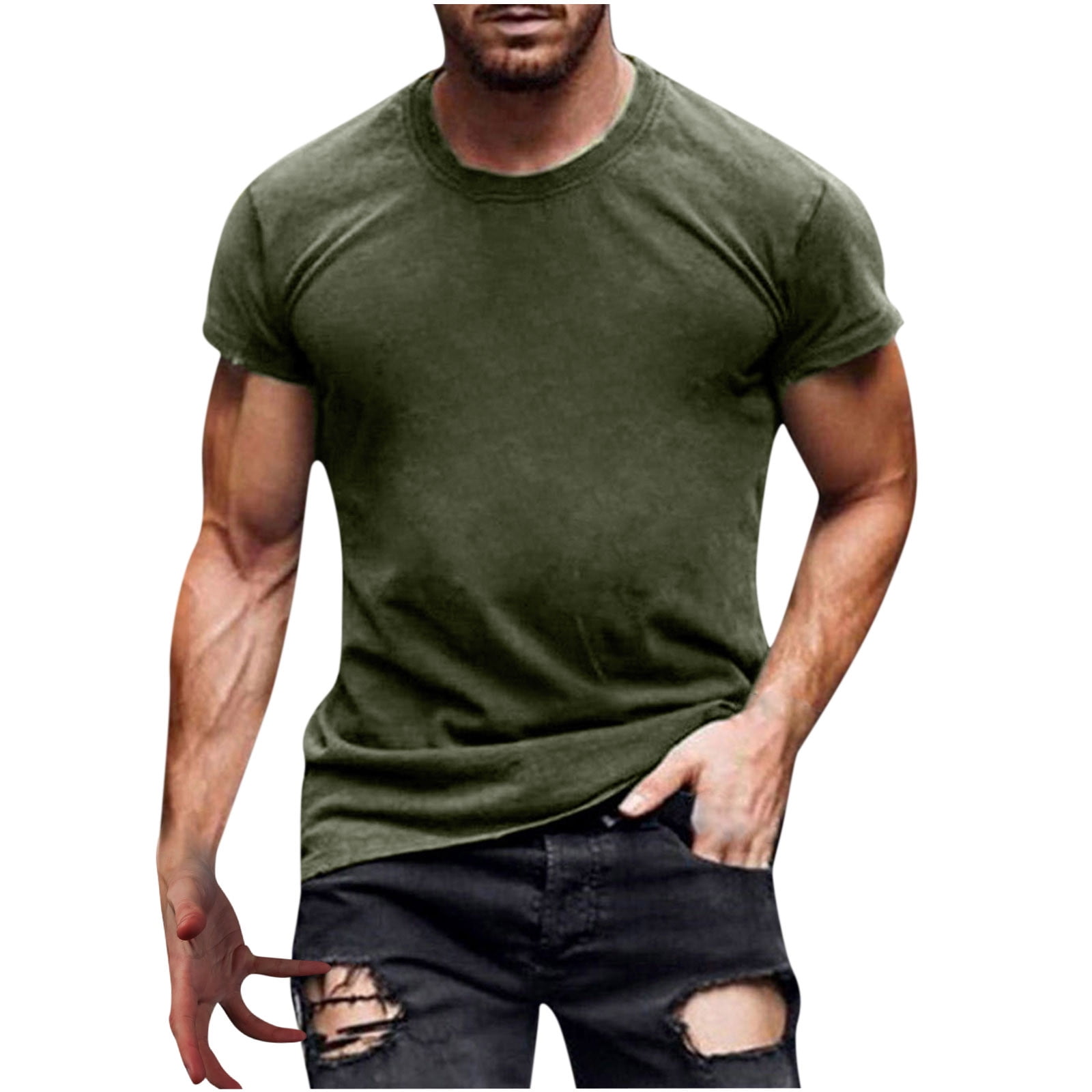 ameIAEA Mens T Shirt Short Sleeve Crew Neck Soft Tees Solid Color Basic ...