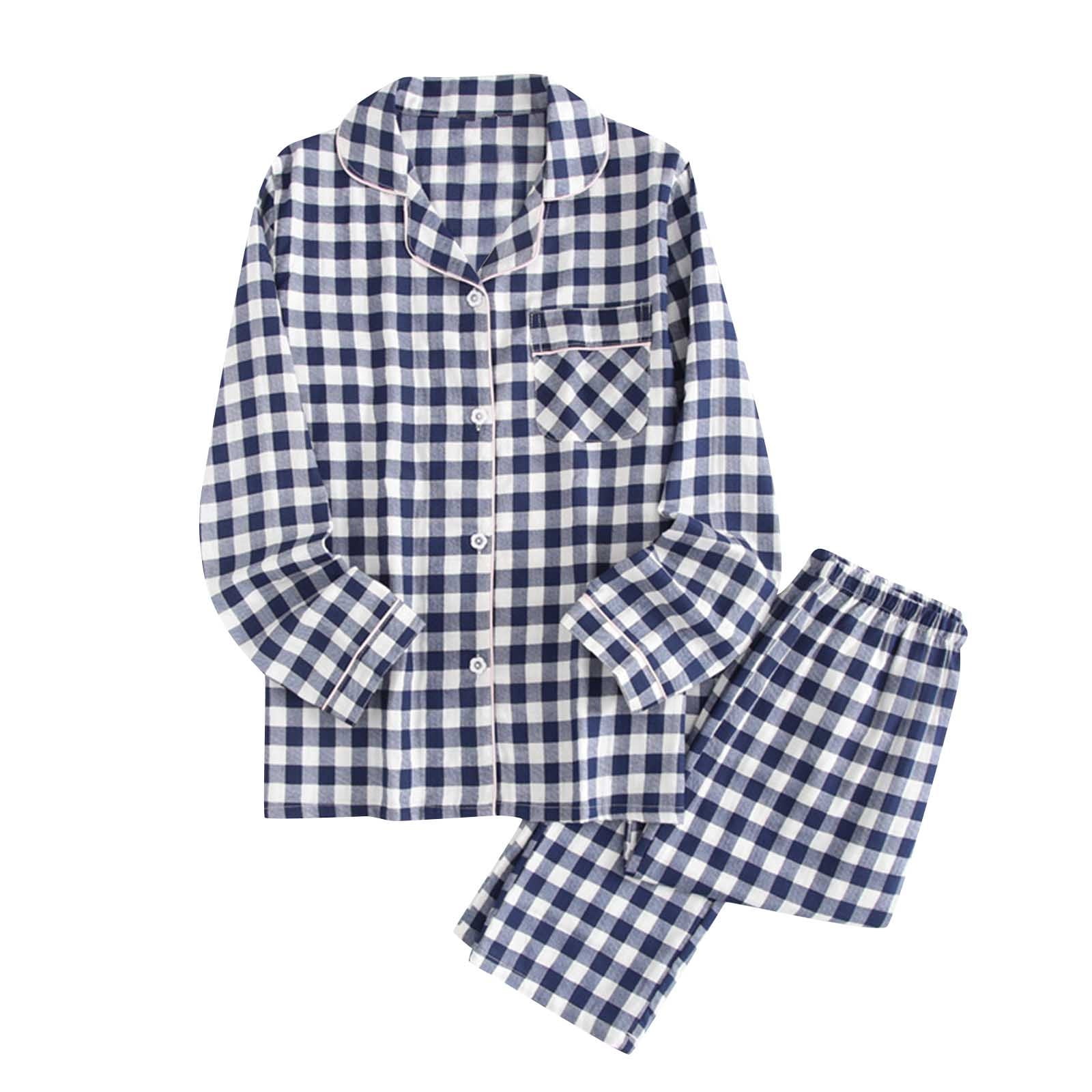 ameIAEA Plaid Pajamas for Women Long Sleeve Button-Down Pajamas Pant PJ ...