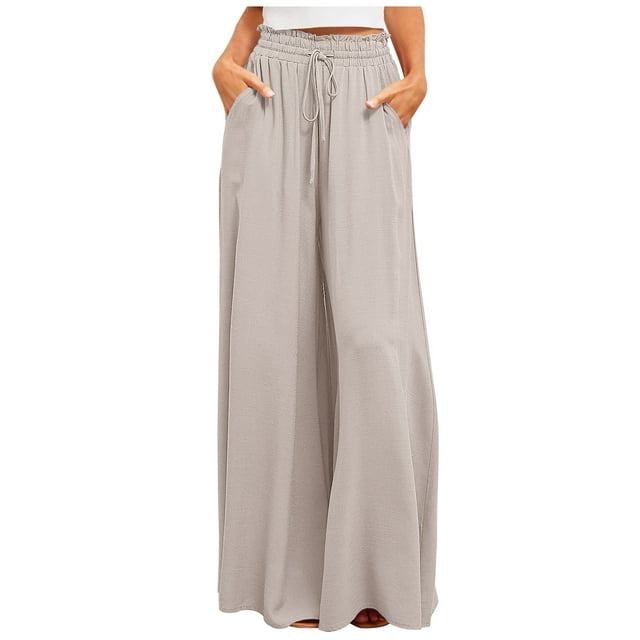 Amelaea Women Flowy Palazzo Wide Leg Pants Beach High Waisted Trousers