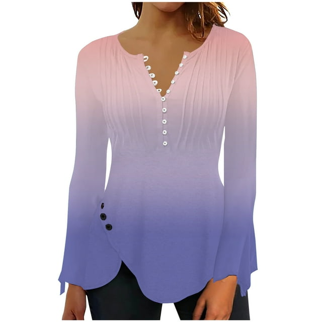 ameIAEA Womens Button Down Tunics Ruffle Bell Long Sleeve Blouses ...