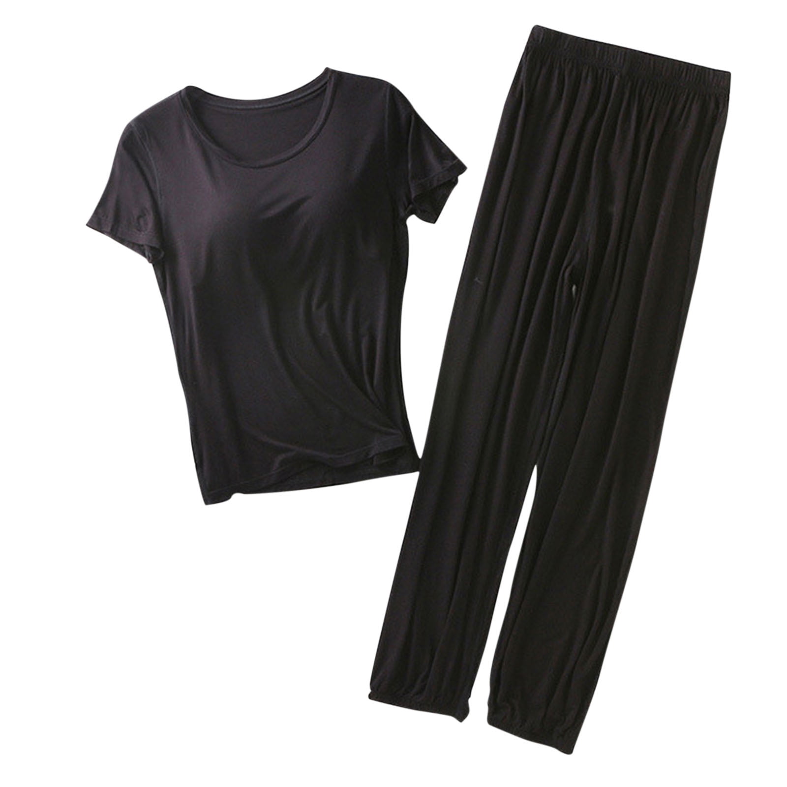 amelAEA Womens Lounge Sets 2 Piece Outfits Short Sleeve Padded Crewneck ...