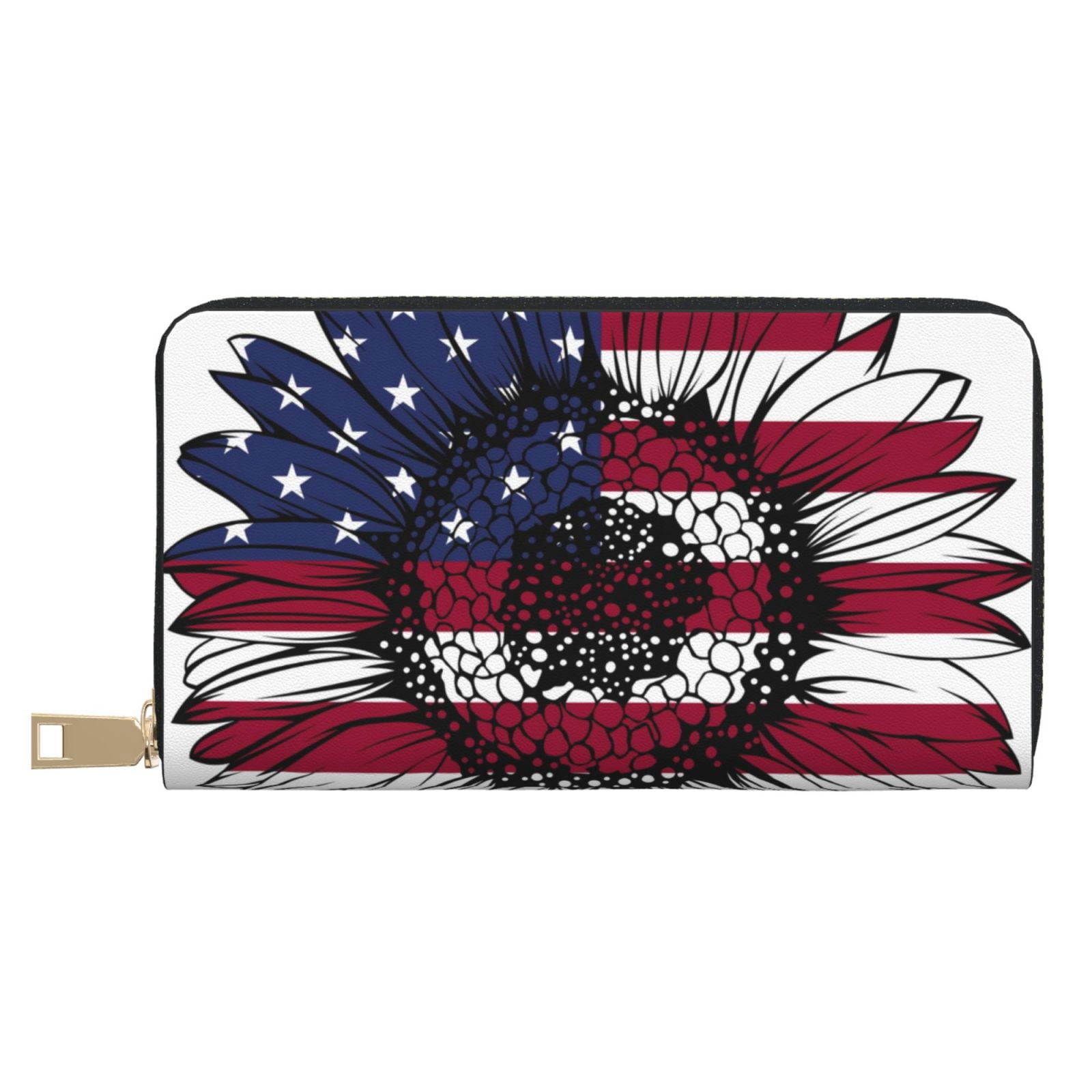 american_flag_sunflower Wallet Women, Leather Bifold Multi Card Wallet ...