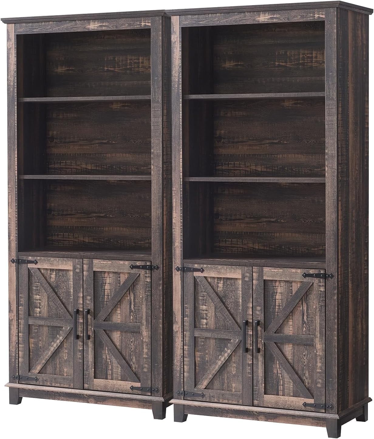 Amerlife Farmhouse Bookcase with Doors, 5-Shelf Storage Cabinet with ...