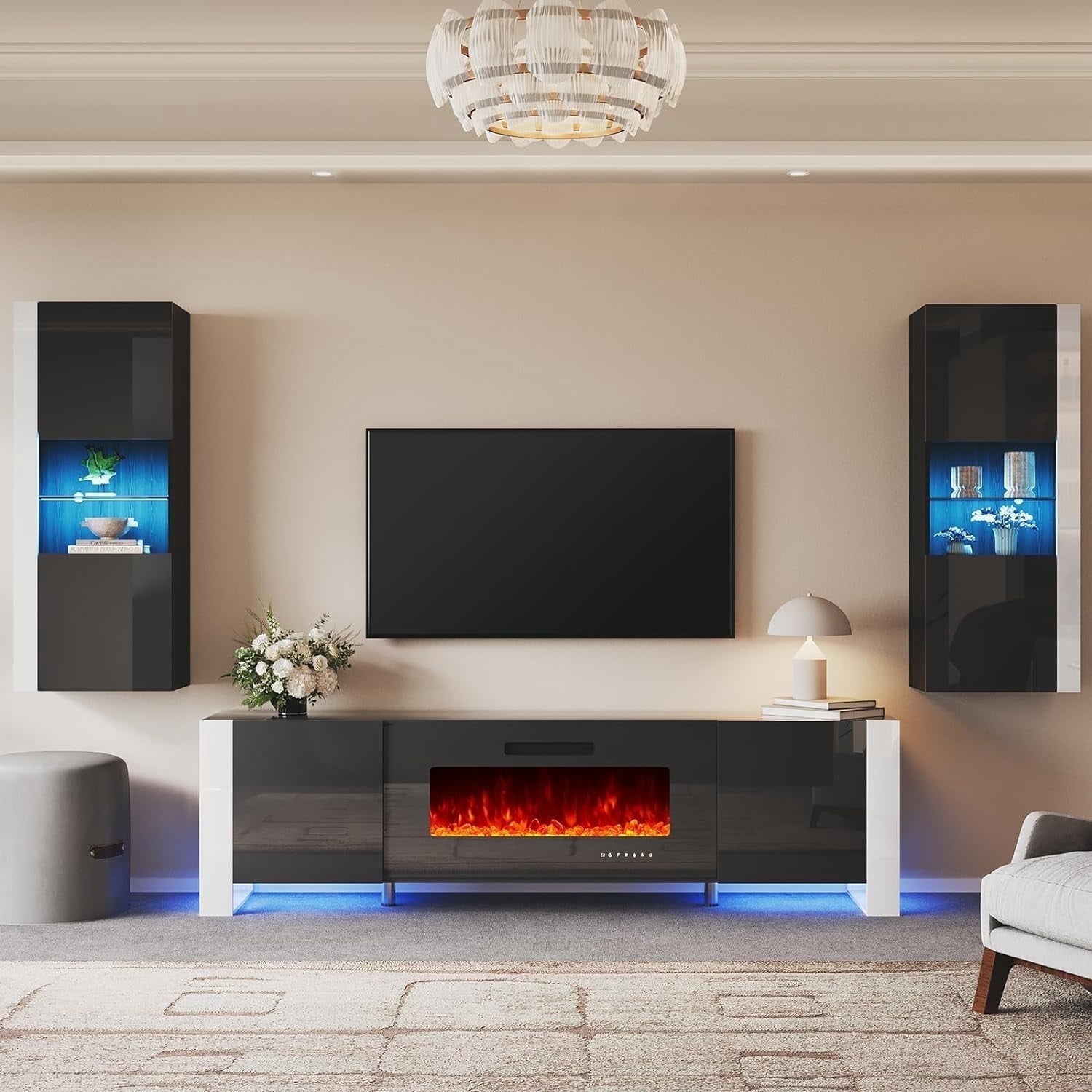 amerlife 3-Piece Modern Wall Unit Entertainment Center Set,TV Stand ...
