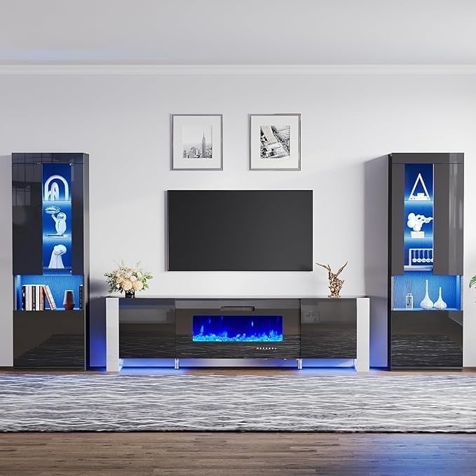 amerlife 80" Modern Fireplace TV Stand with 40" Electric Fireplace & 2 ...