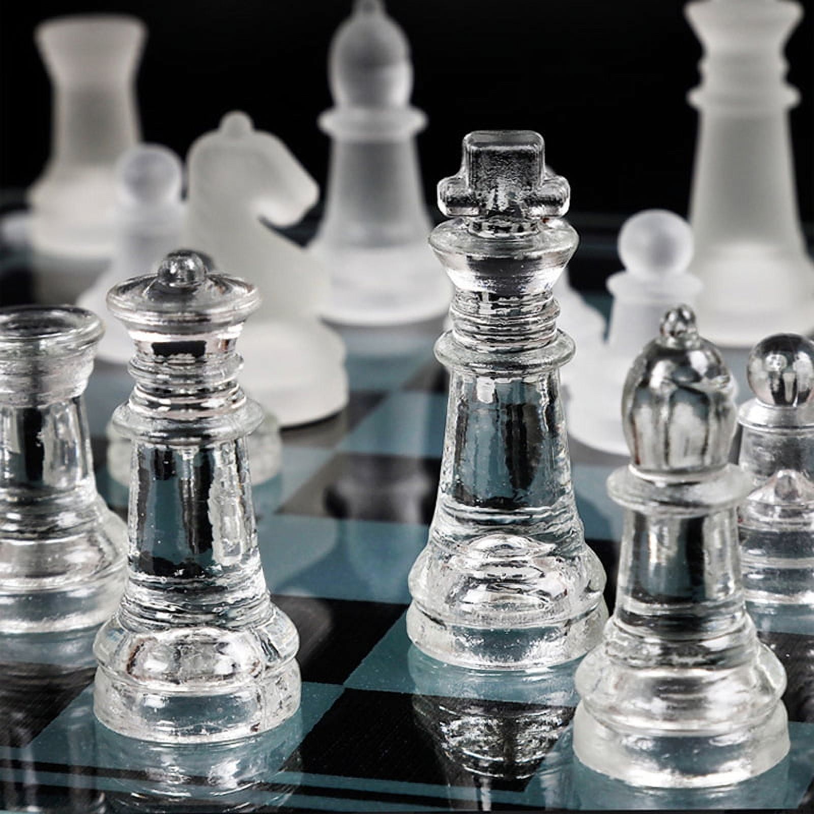 ametoys International Glass Chess Set 10 Inch Chess Board and 32 Clear ...