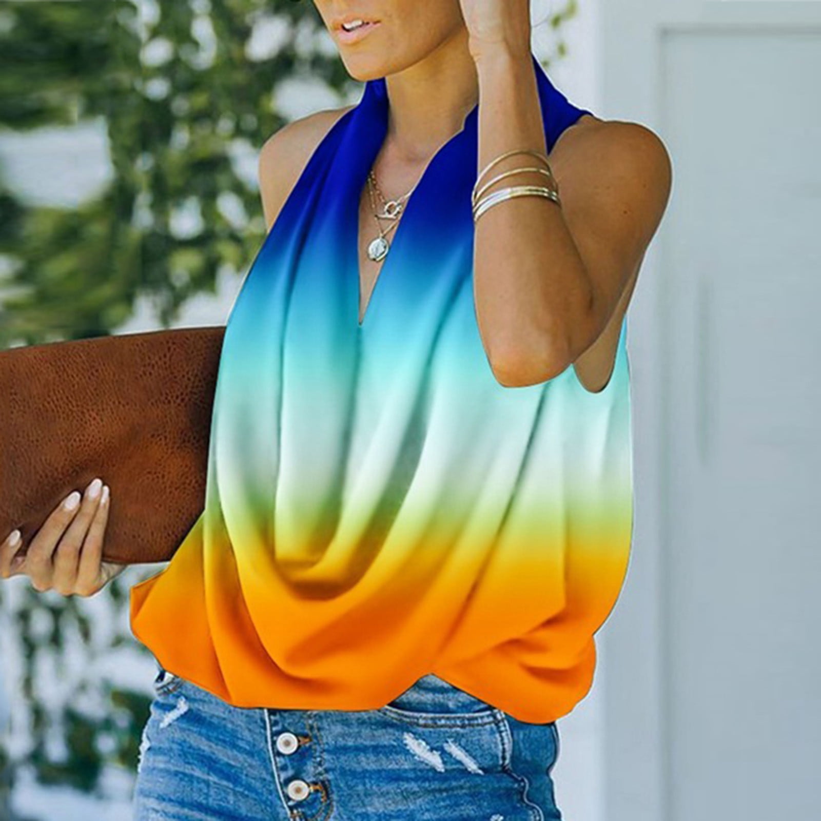 amidoa Fashion Women's Casual Pile Collar Temperament Sleeveless Loose ...