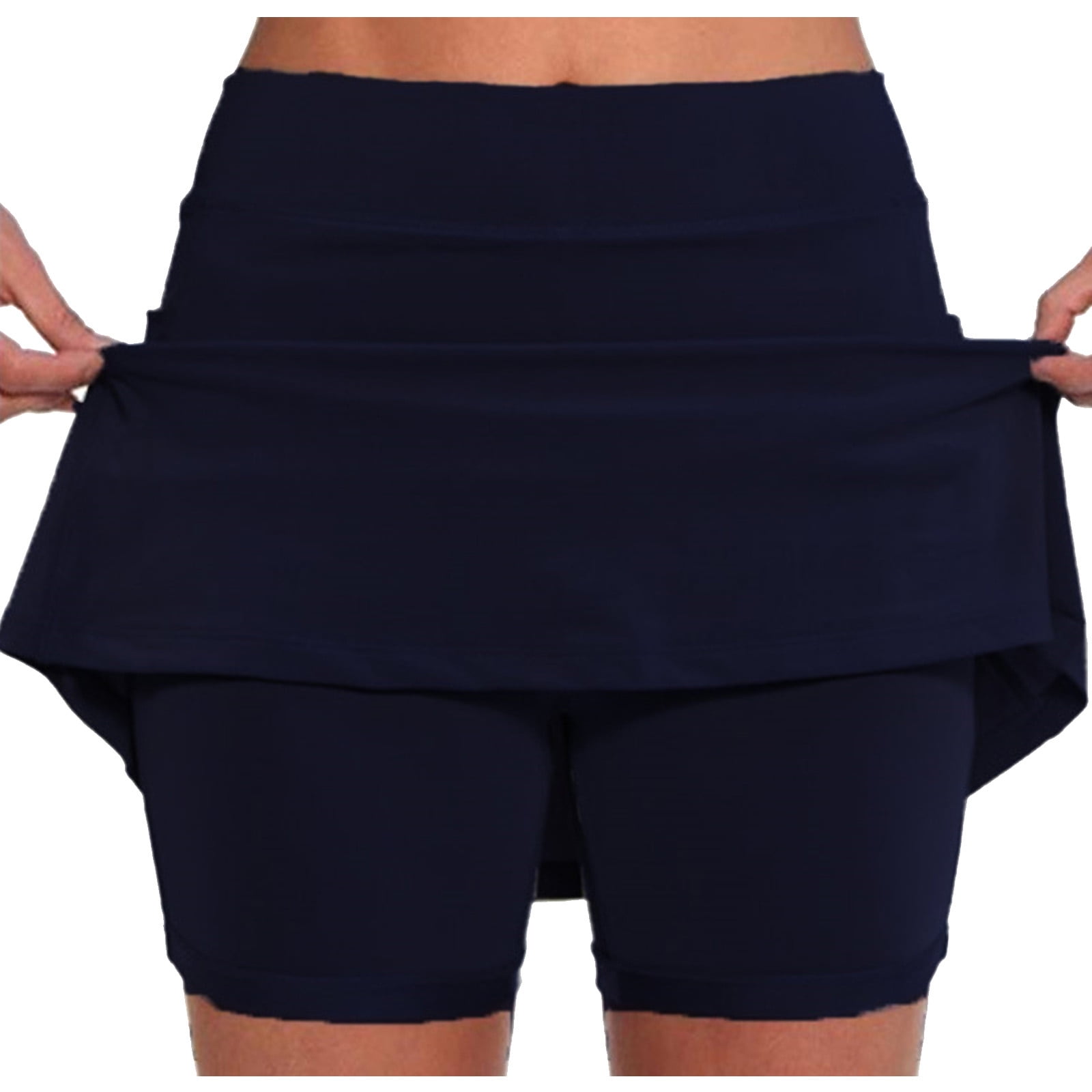amkenre Athletic Shorts for Women Fake Two Pieces Tummy Control Pleated ...