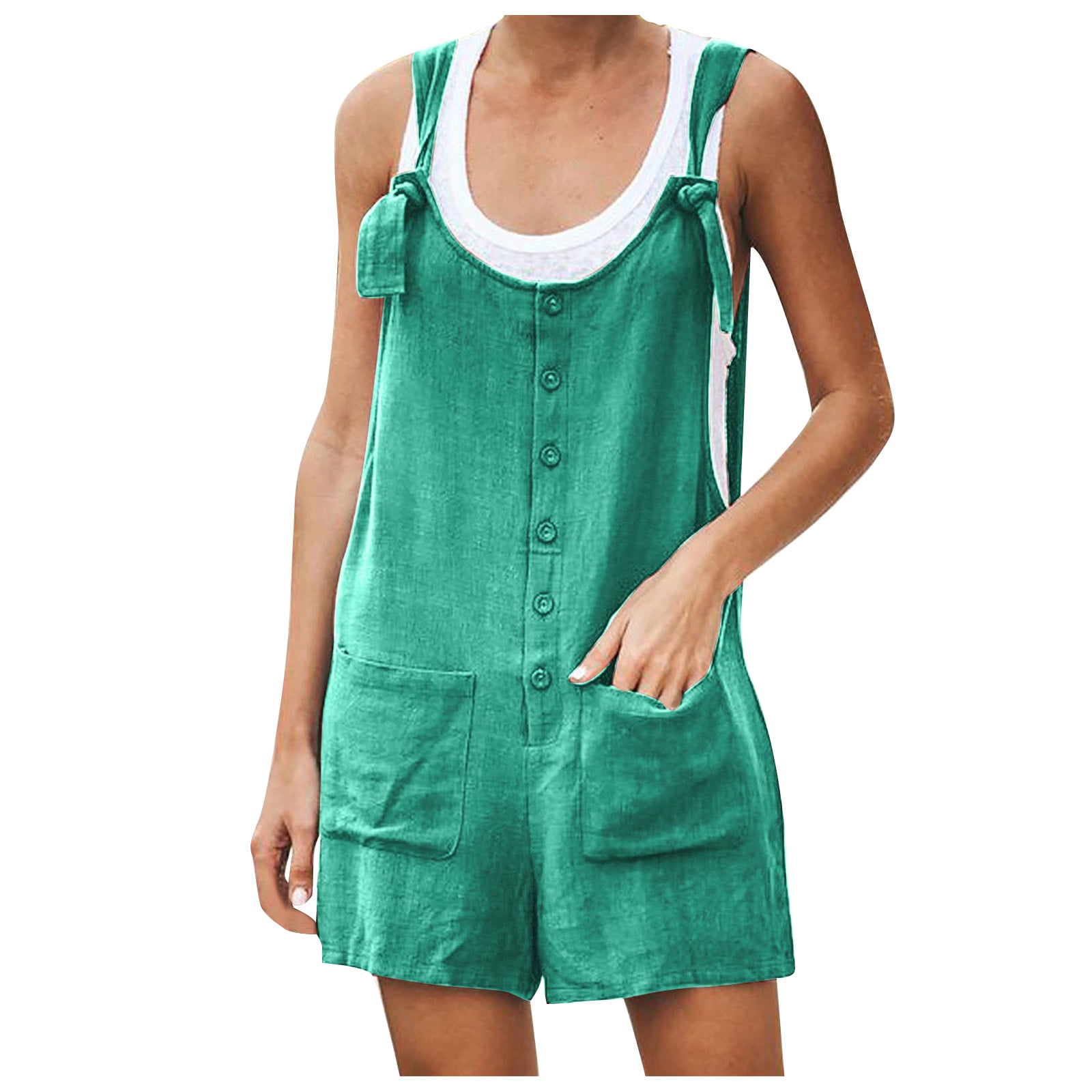 amkenre Gym Shorts Women's Summer Button Cotton And Pocket Suspender ...
