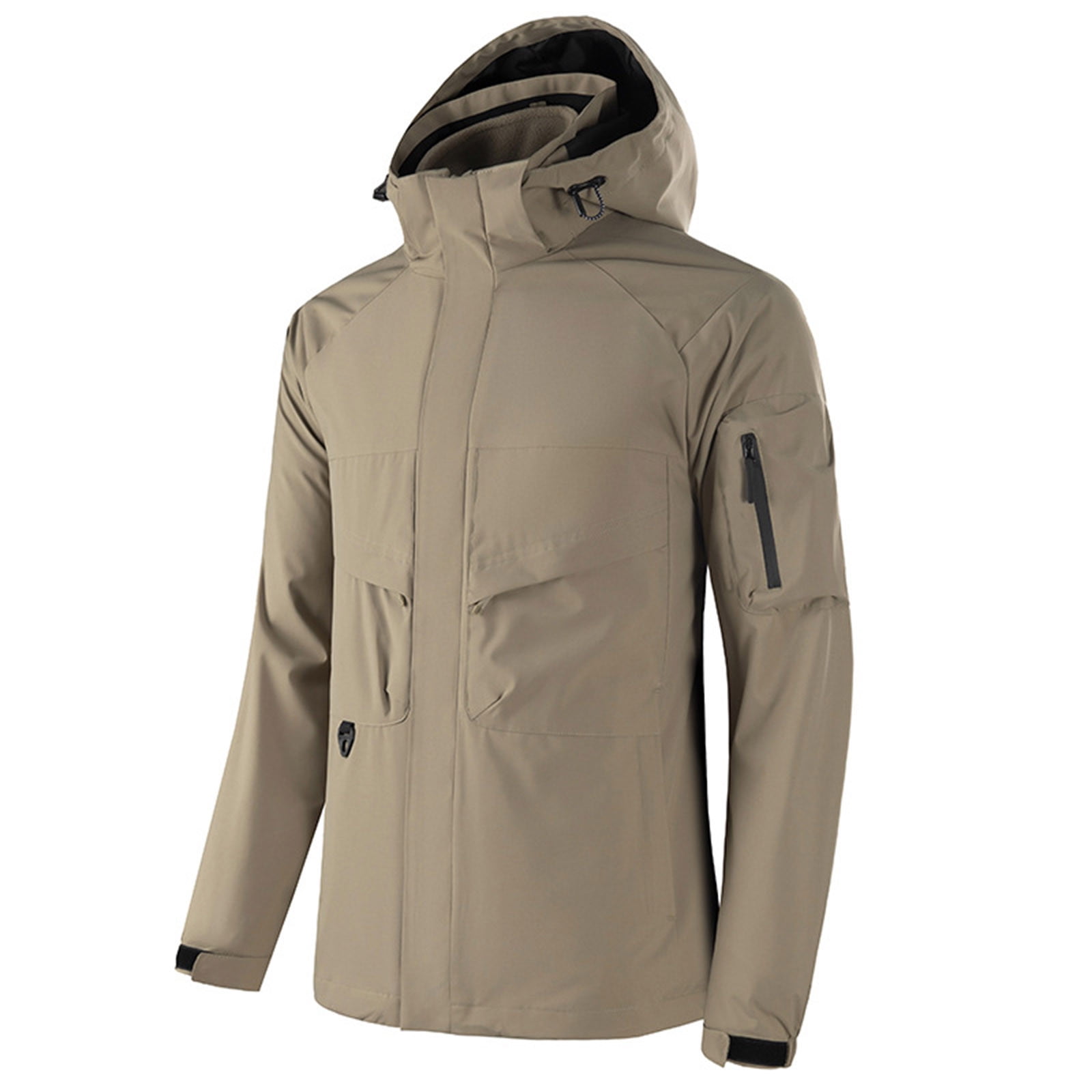 amkenre Ladies Coats Solid Color Long Sleeve Three in One Zipper ...