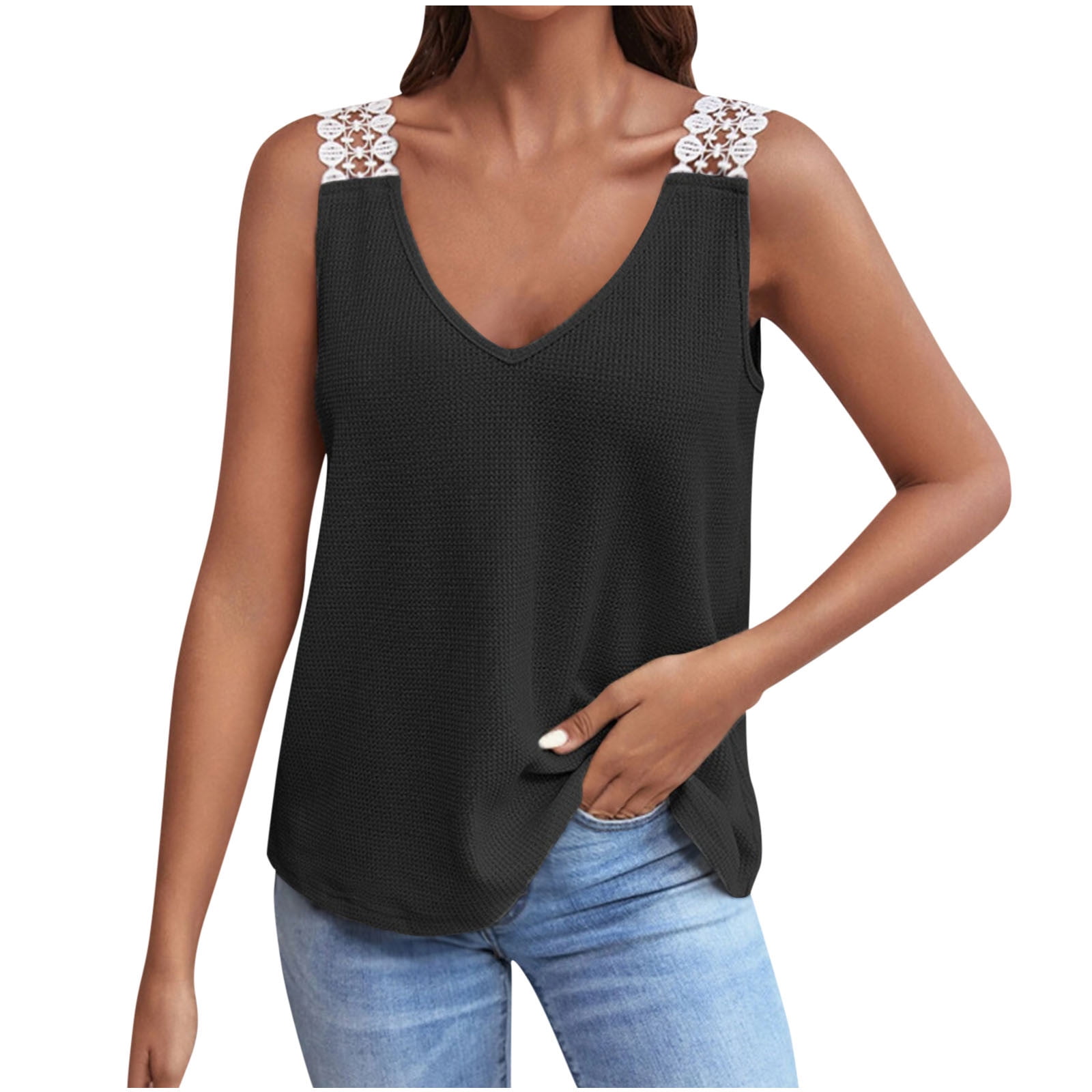 amkenre Ladies Summer Tops Sleevekess Solid Color V-Neck Off Shoulder ...