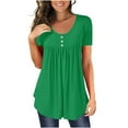 Amkenre Oversized Tshirts For Women Summer Tops Button Round Neck Short
