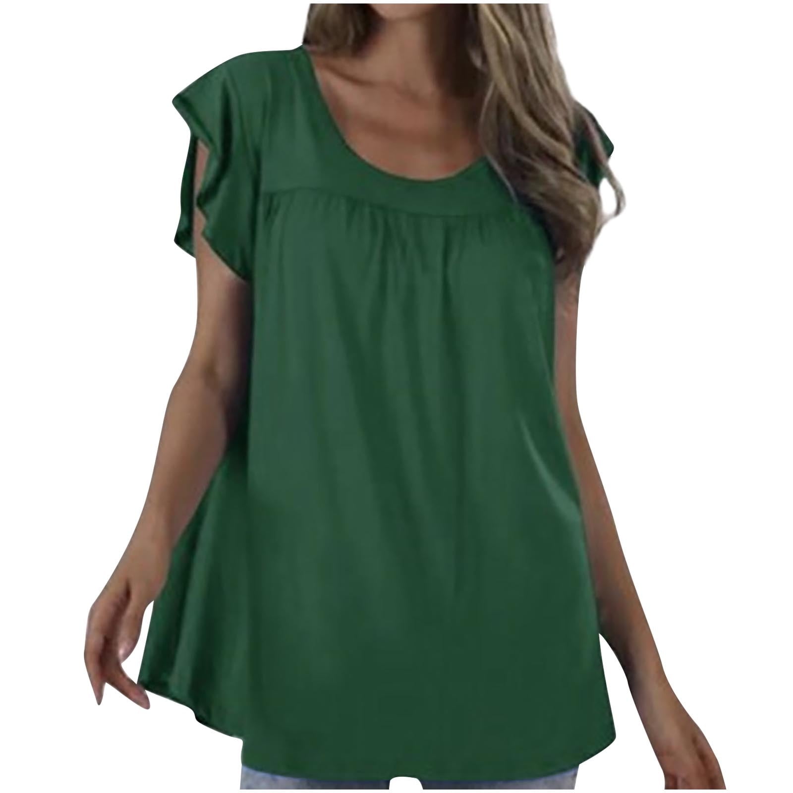 amkenre Plus Size Tops for Women Dressy Casual Loose Solid Shirt Front ...