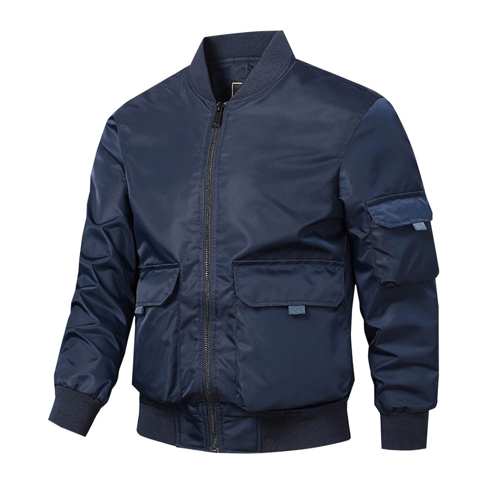 amkenre Rain Jacket Men Solid Multi Pockets Full Zip Coats Long Sleeve ...