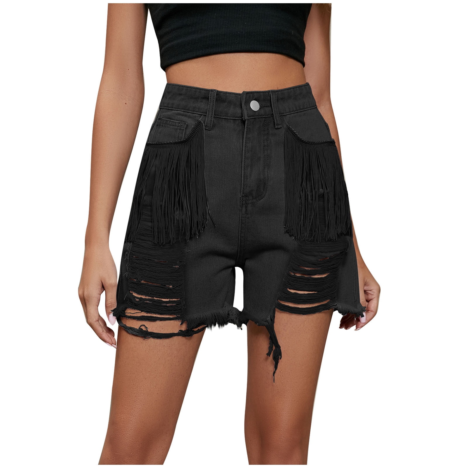 amkenre Shorts For Women Fashion Women Casual Solid Pocket Button ...