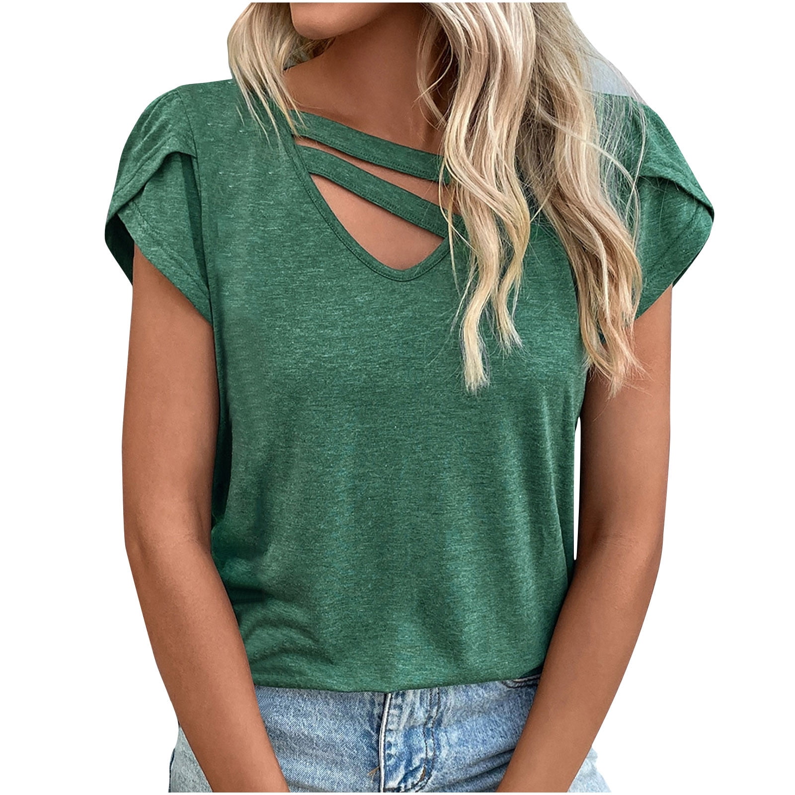 amkenre Summer Tops for Women 2025 Loose Casual Solid Color Shirts ...