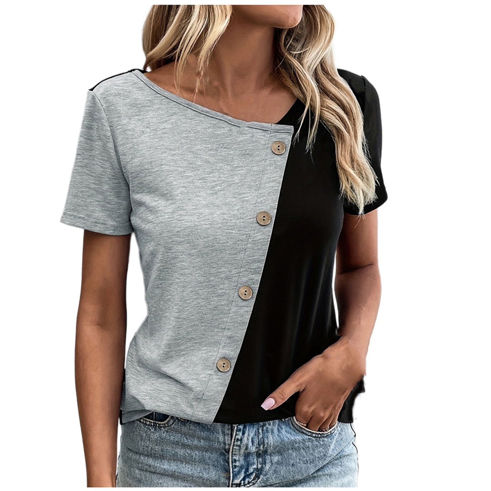 amkenre Summer Tops for Women 2025 Solid Knit Shirt Button Lace ...