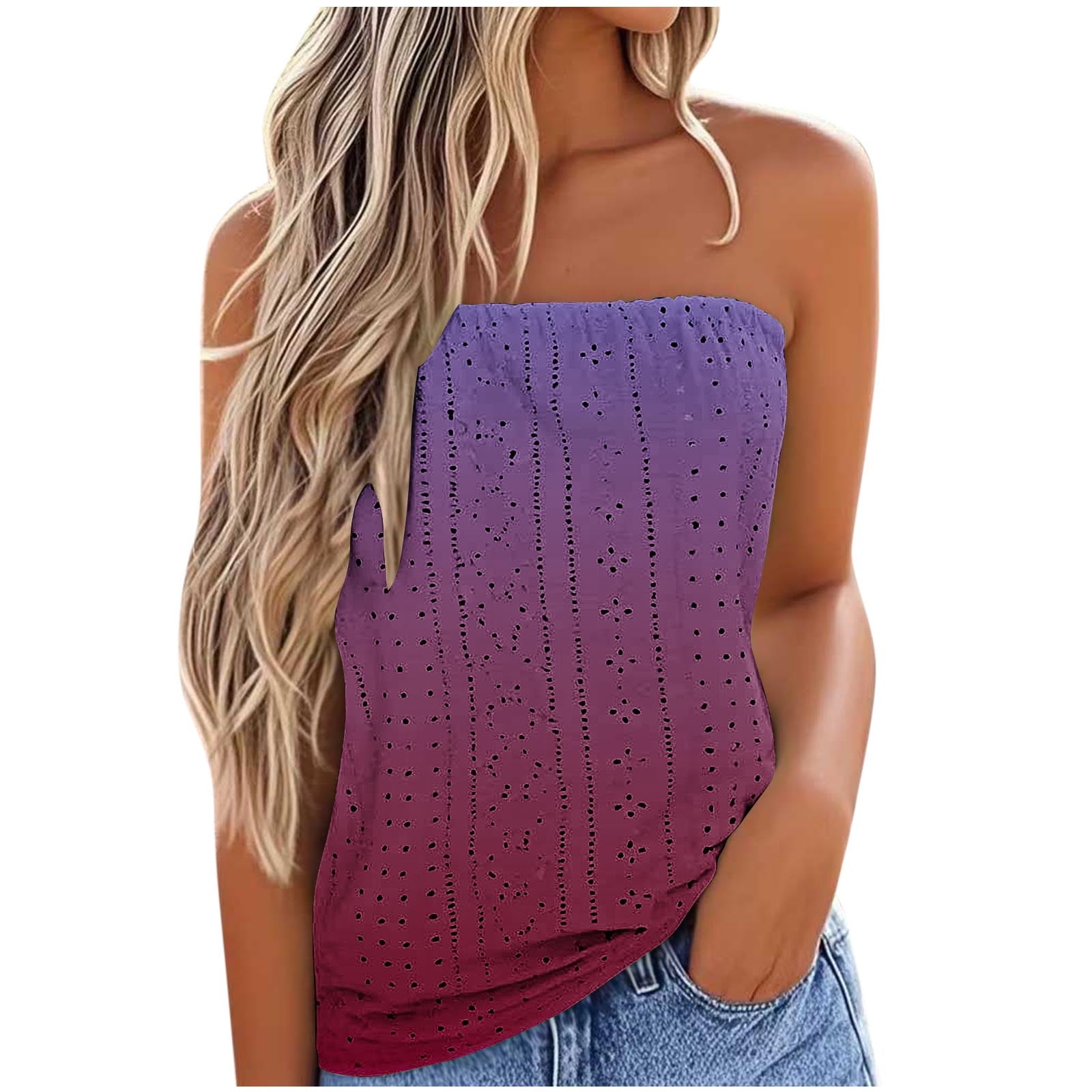 amkenre Tank Top for Women Boho Tube Tops Summer Strapless Bandeau Tank ...