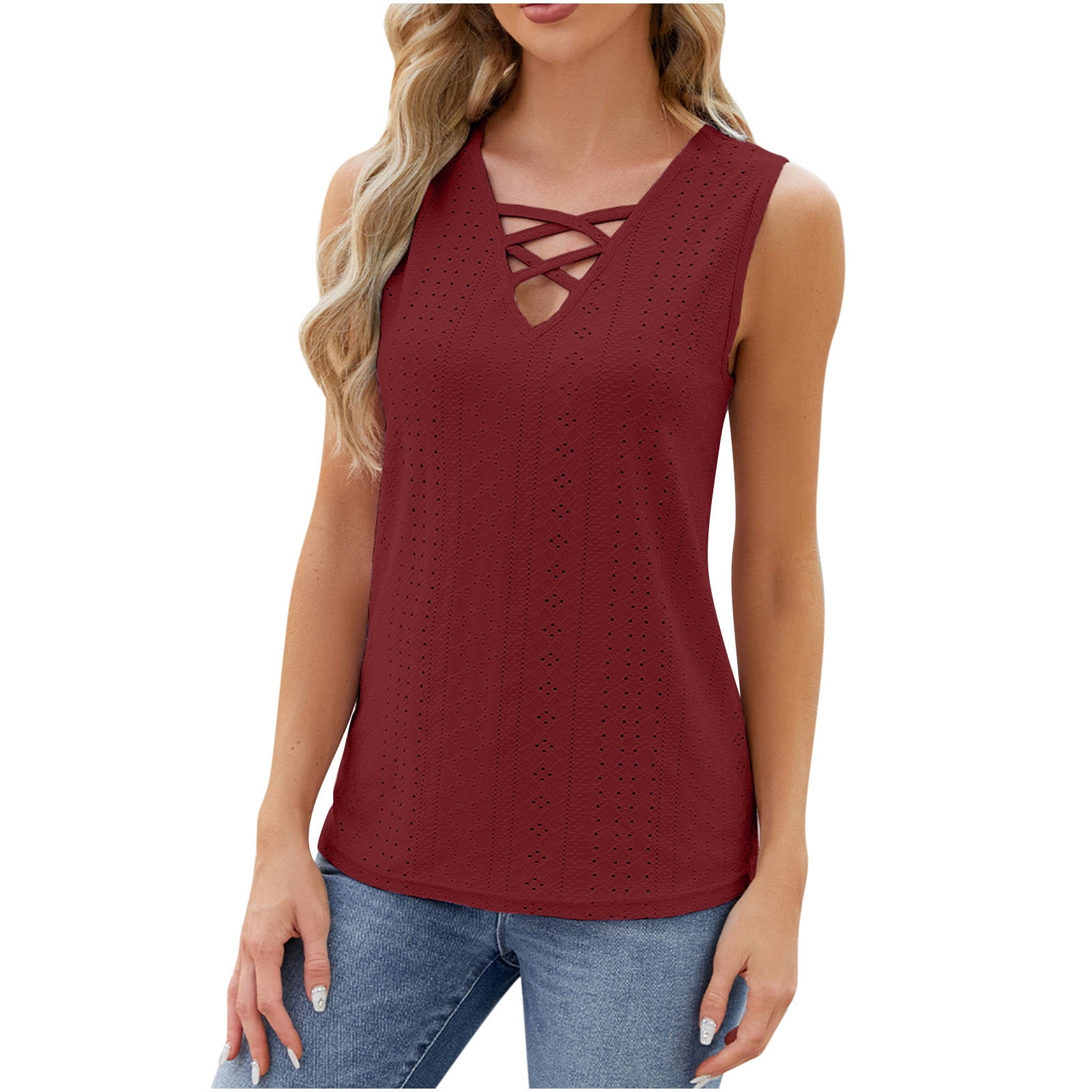 amkenre Tank Tops for Women 2025 Trendy Hollow Out Crisscross Front V ...