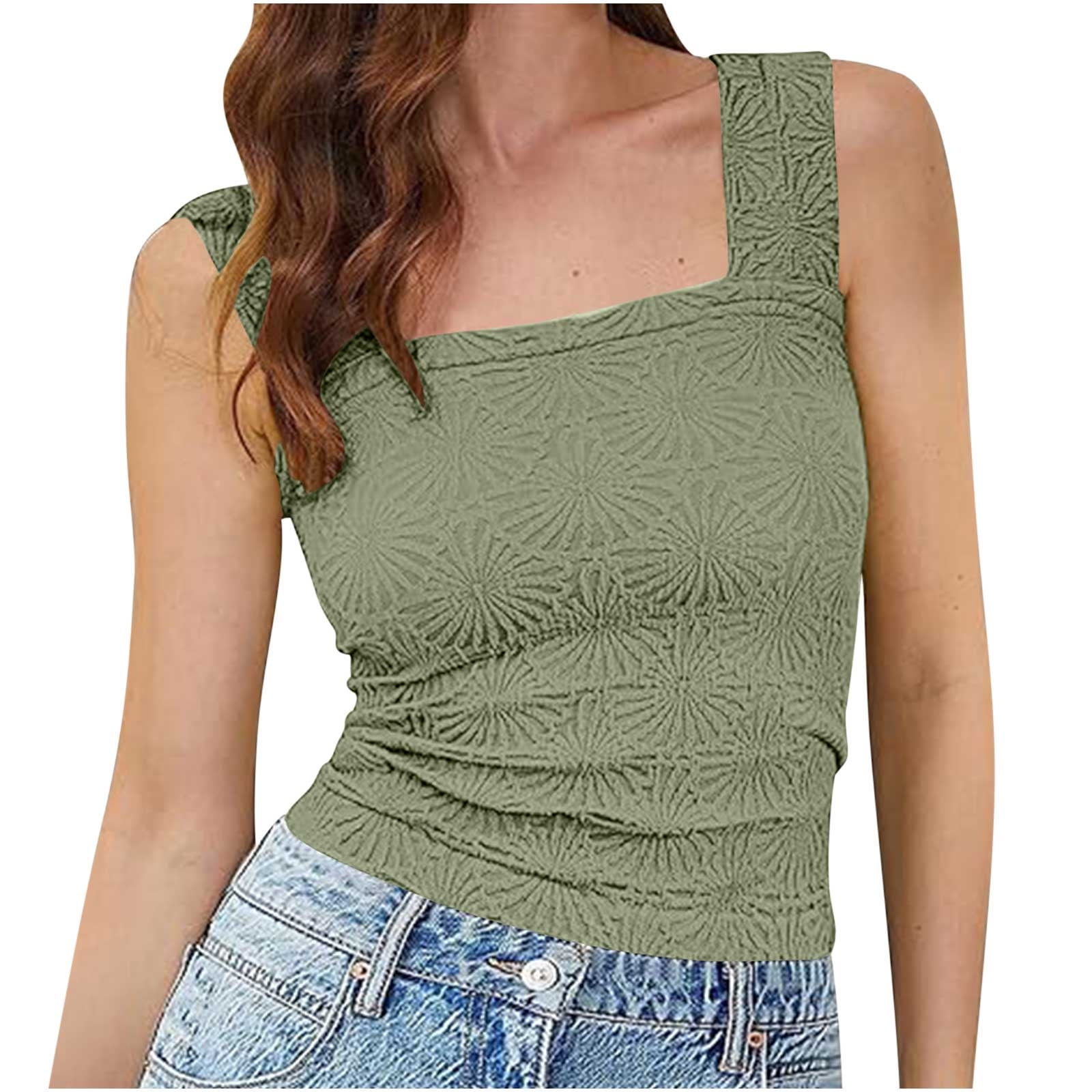 amkenre Trendy Tanks for Women 2024 Summer Solid Sleeveless Flower Tops ...