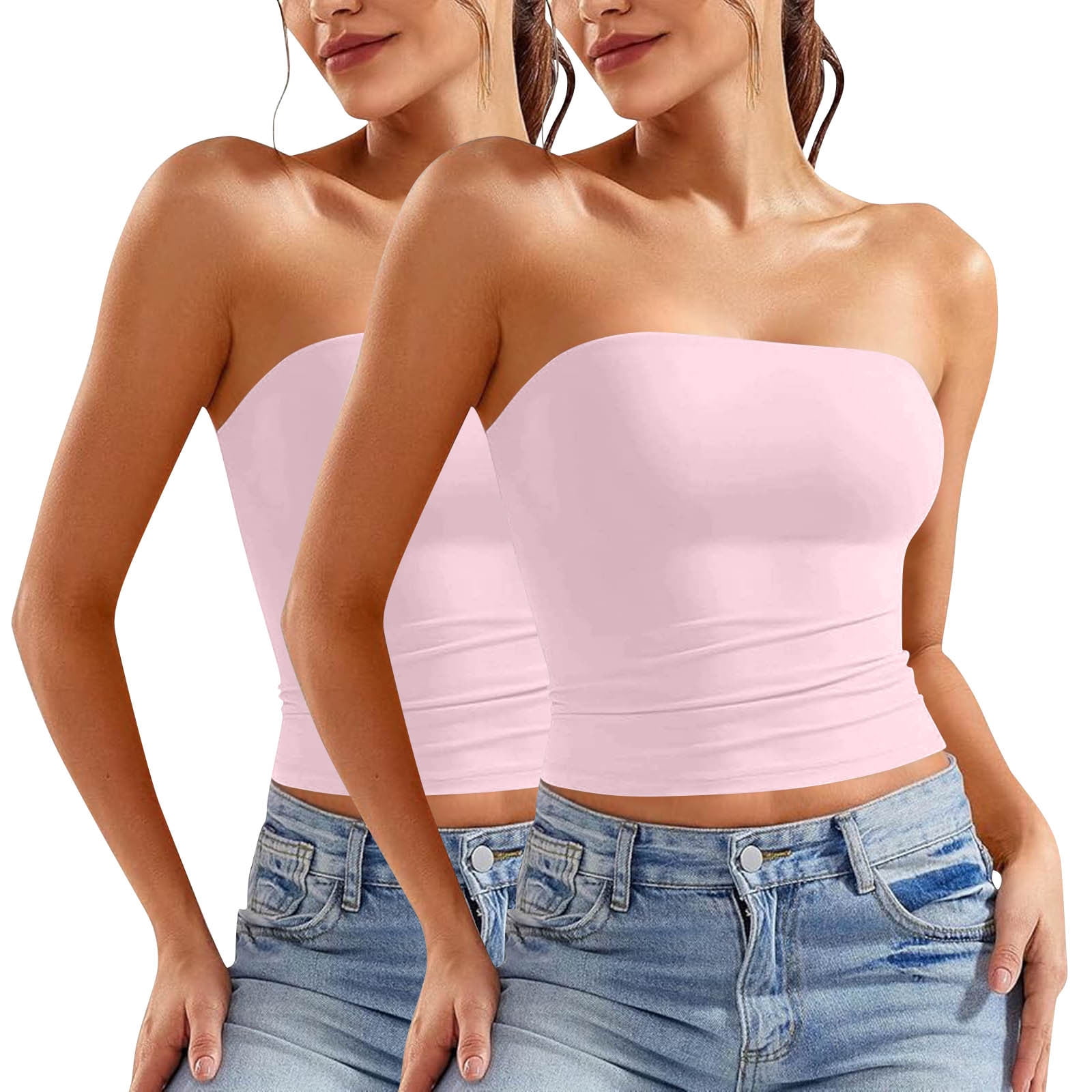 amkenre Womens 1/2/3 Pack Strapless Tube Tops Sleeveless Crop Tank Tops ...