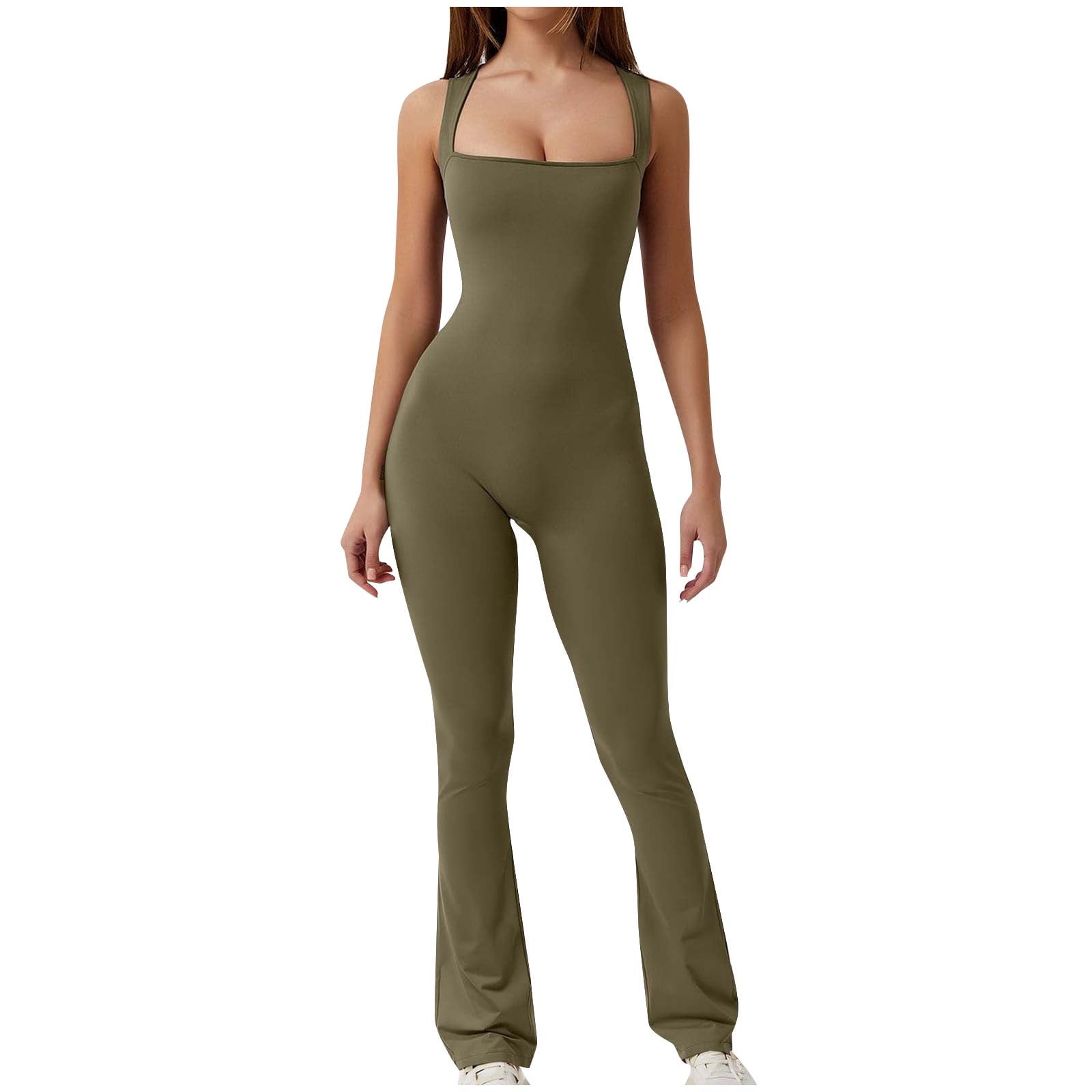 amkenre Womens Jumpsuit Pants Sexy Square Neck Sleeveless Stretch Slim ...