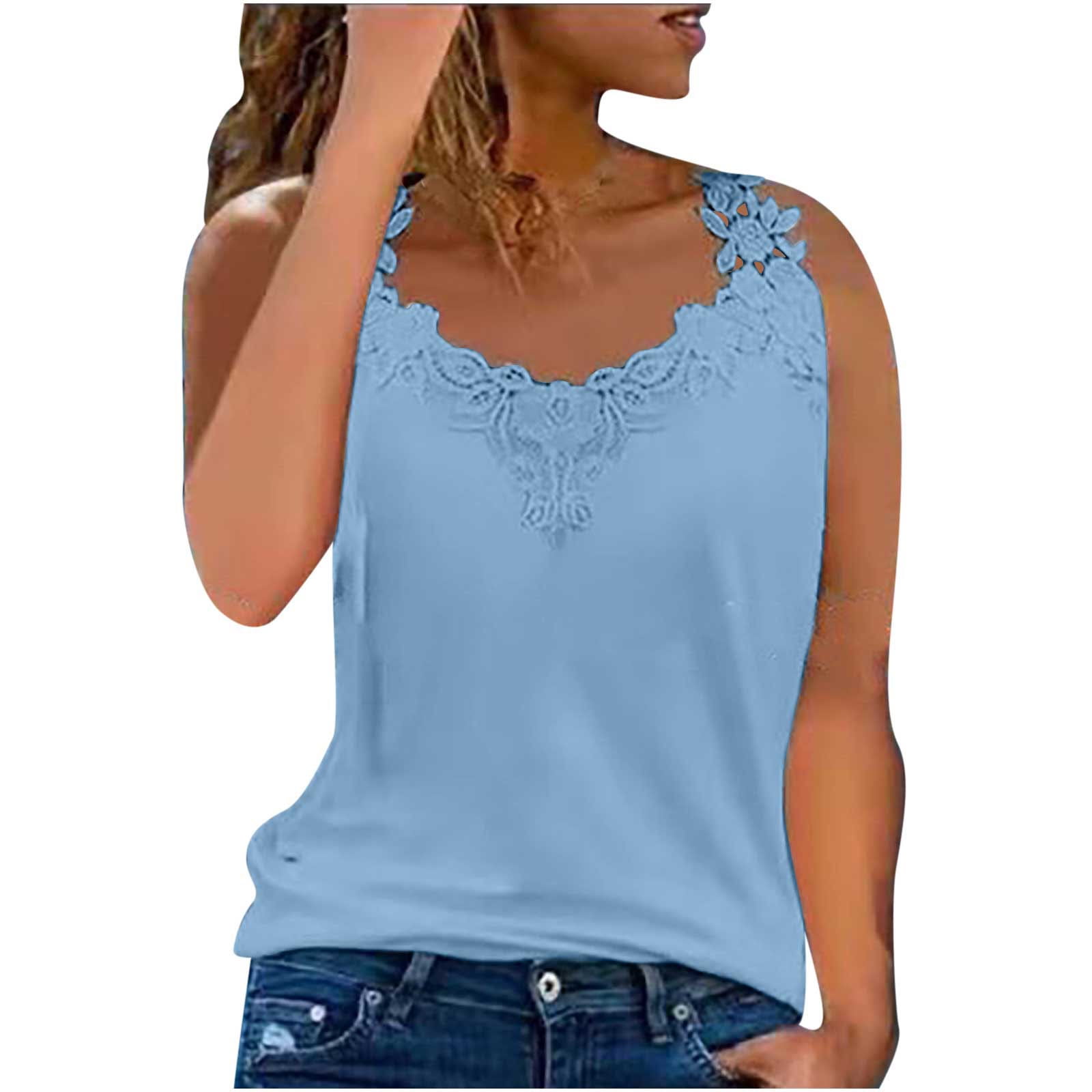 amkenre Womens Tank Tops Fashion Lace Neck Loose Fit Ladies T-Shirts ...
