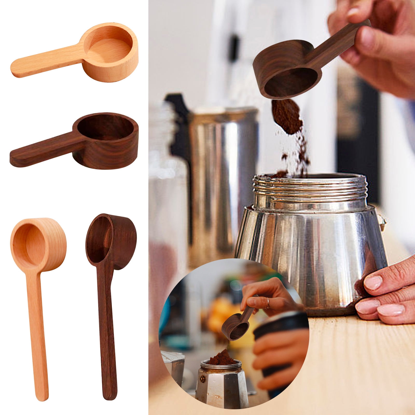 amlbb Kitchen Coffee Spoons Beech Wooden Coffee Ground Spoon Measuring ...
